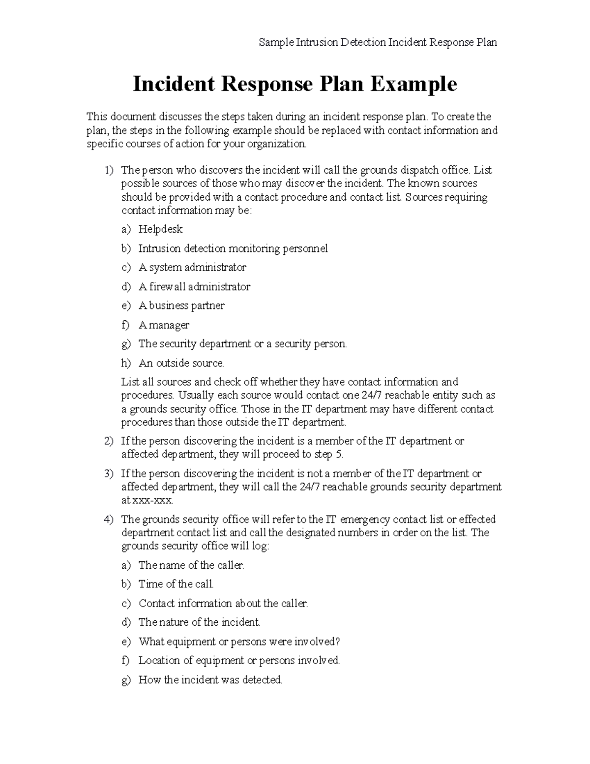 Templates incident response plan - Incident Response Plan Example This ...