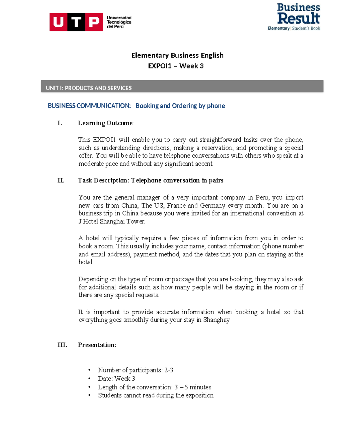 S06 - Expoi 1 Tqjqjh - Elementary Business English EXPOI1 – Week 3 ...