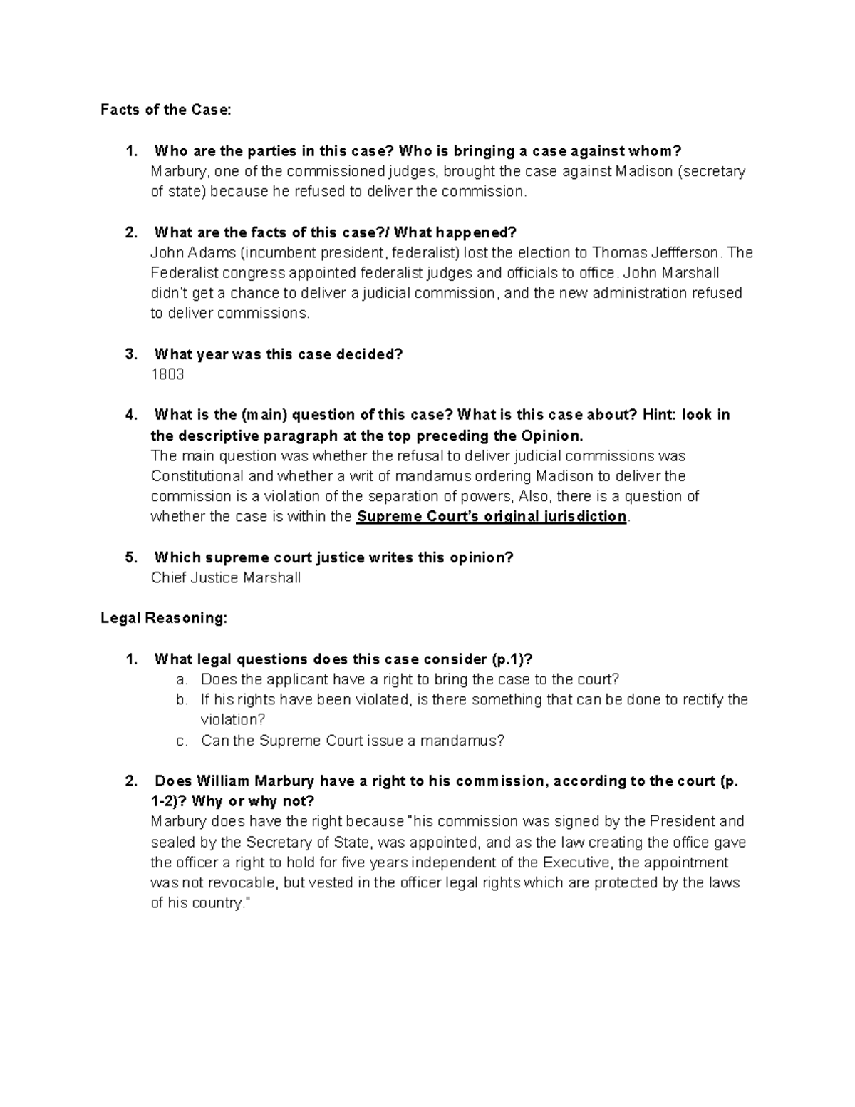 Class Reading 10/5 - Facts of the Case: 1. Who are the parties in this ...