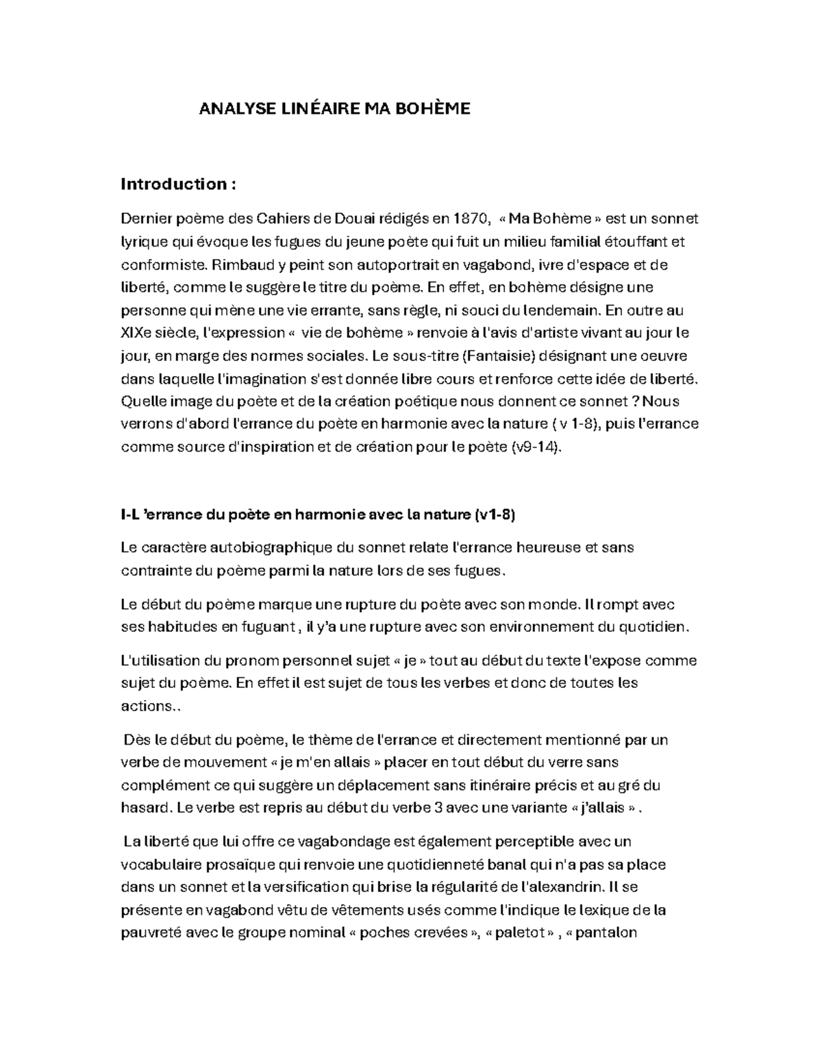 Analyse LINÉAIRE MA BOHÈME - ANALYSE LINÉAIRE MA BOHÈME Introduction ...