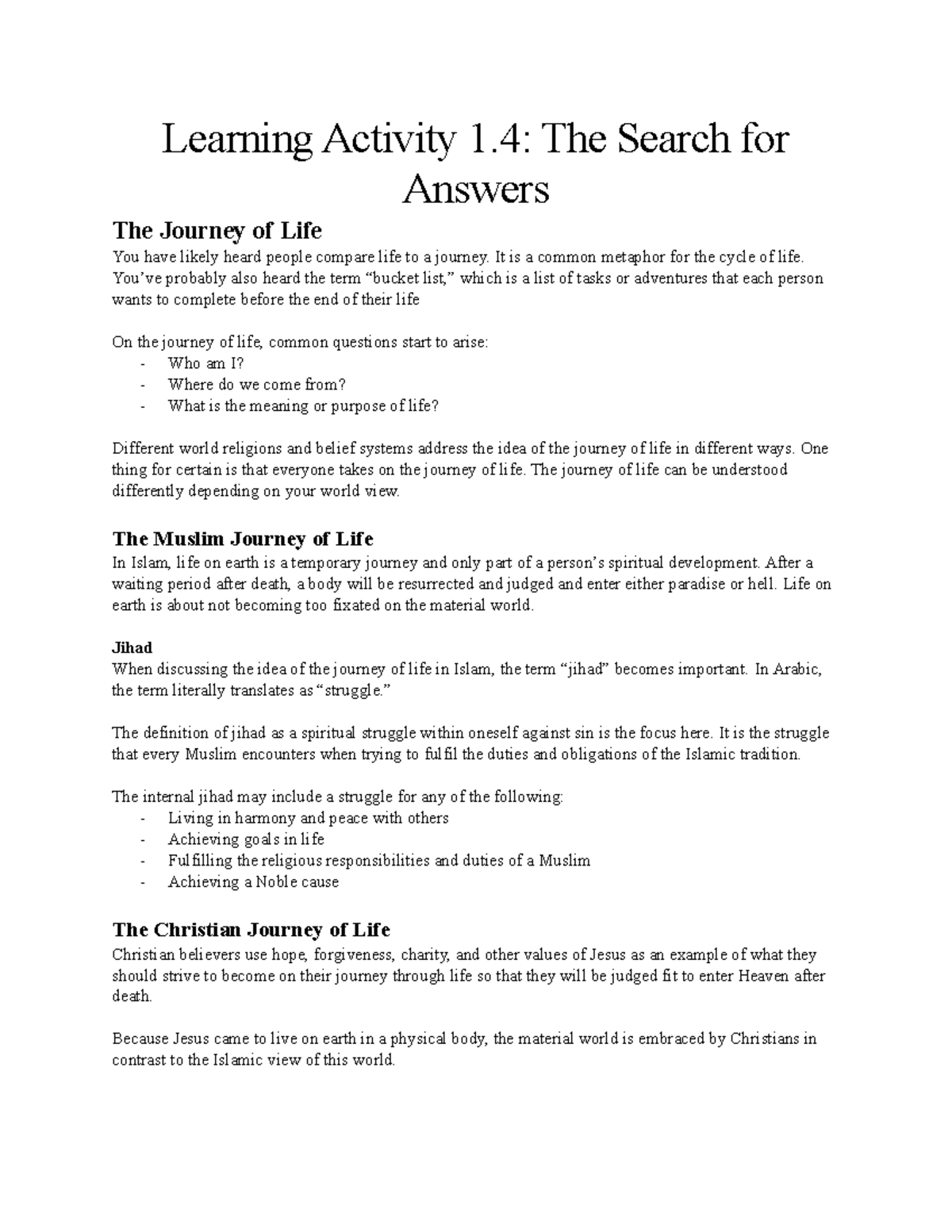 Learning Activty 1 - hello - Learning Activity 1: The Search for ...