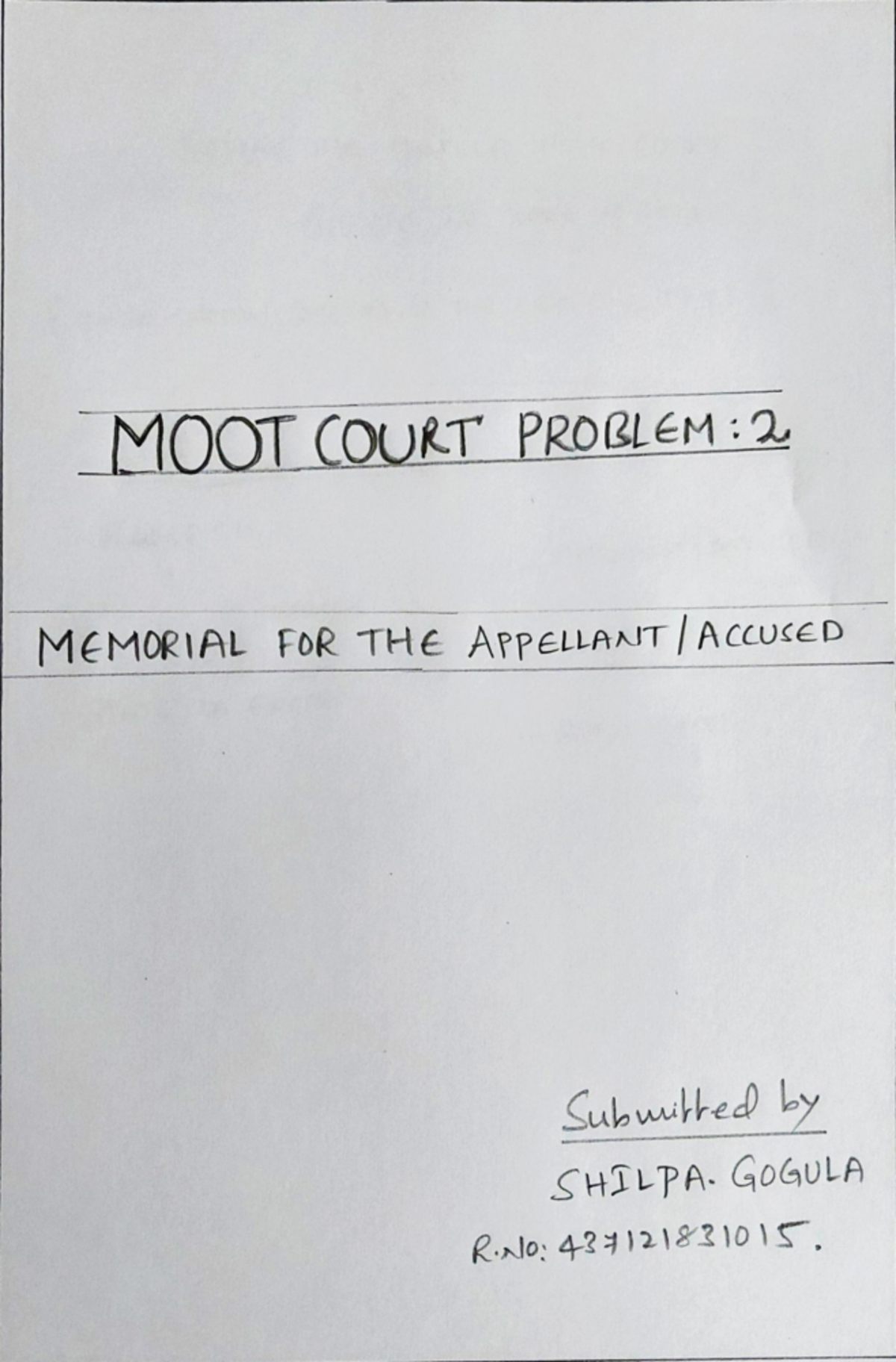 Moot court problem 2 criminal - MOOT COURT PROBLEM: 2 MEMORIAL FOR THE ...