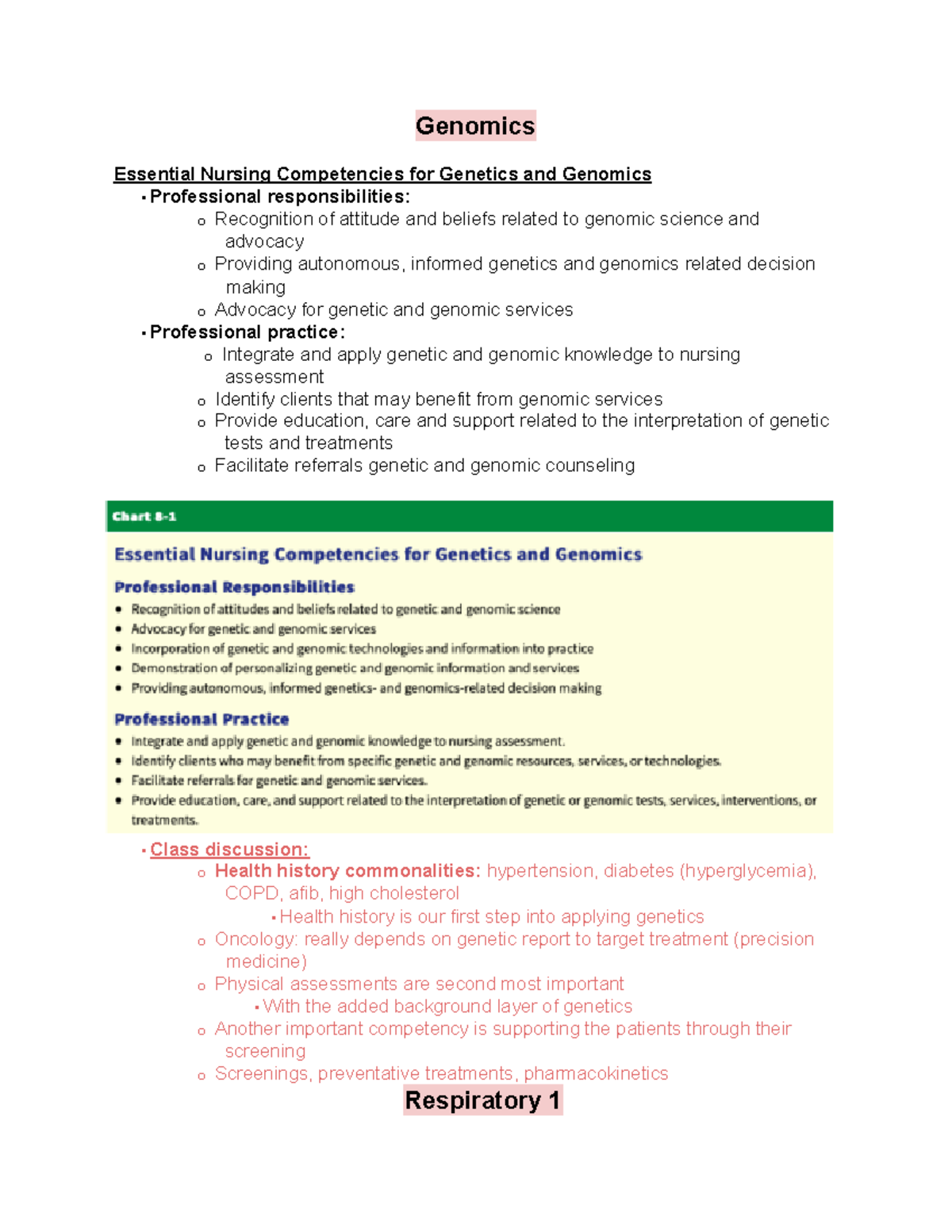 Test 1 review - notes - Genomics Essential Nursing Competencies for ...