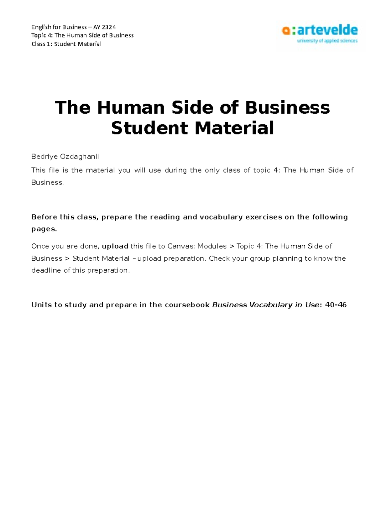 Task English Task English For Business AY 2324 Topic 4 The Human task-english-task-english-for-business-ay-2324-topic-4-the-human