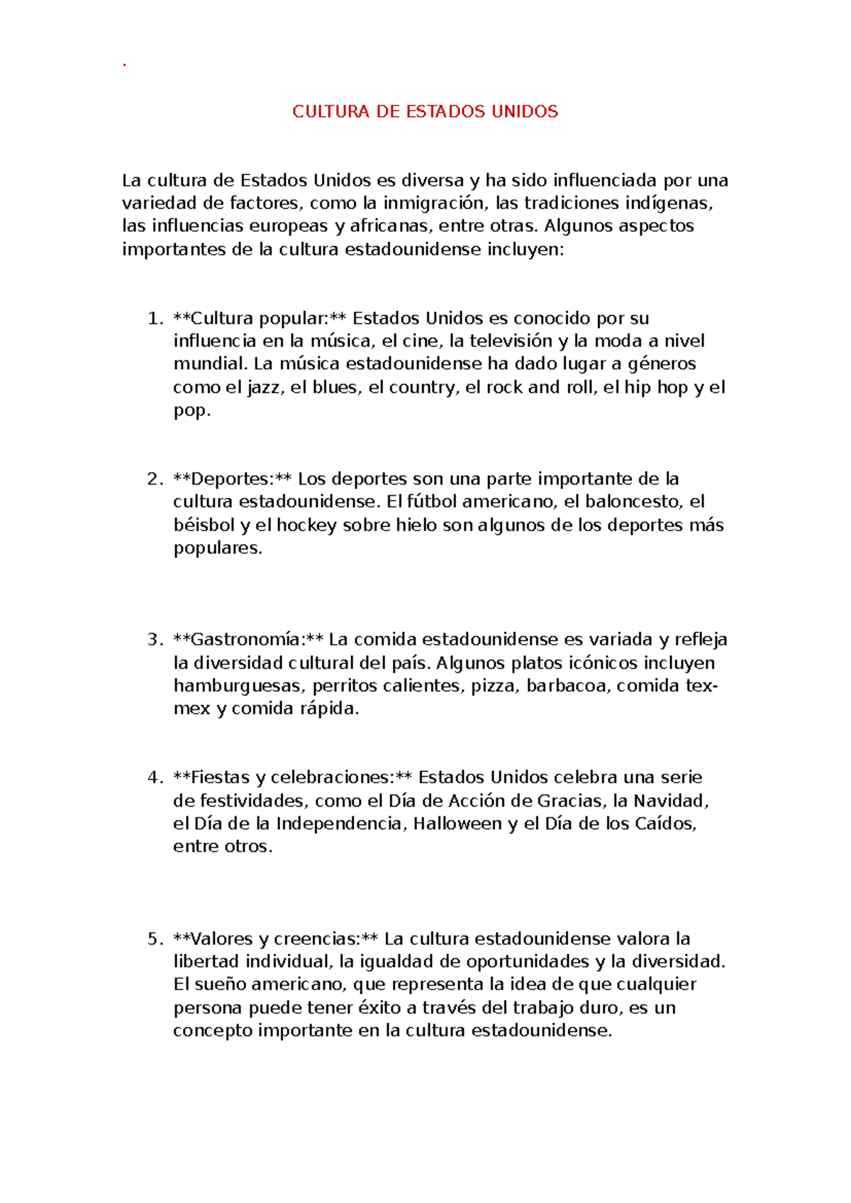 Cultura de estados unidos - CULTURA DE ESTADOS UNIDOS La cultura de ...