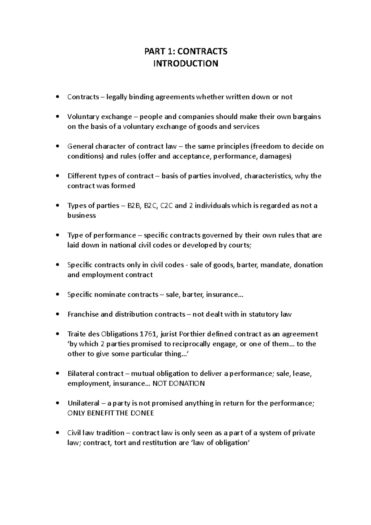 PART 1 Contract LAW - first part of the book - PART 1: CONTRACTS INTRODUCTION Contracts ...