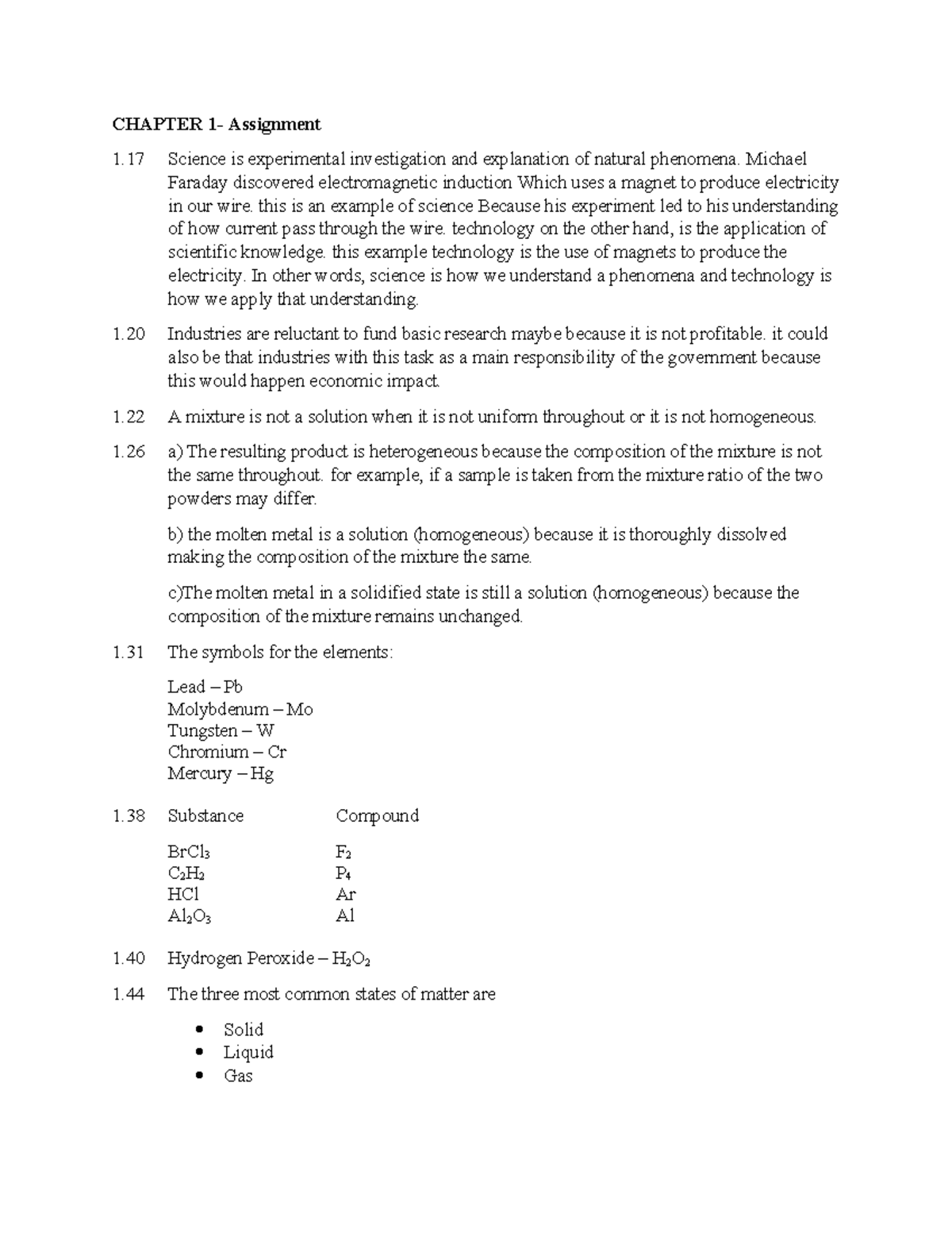Chapter 1 - assignment - CHAPTER 1- Assignment 1 Science is ...