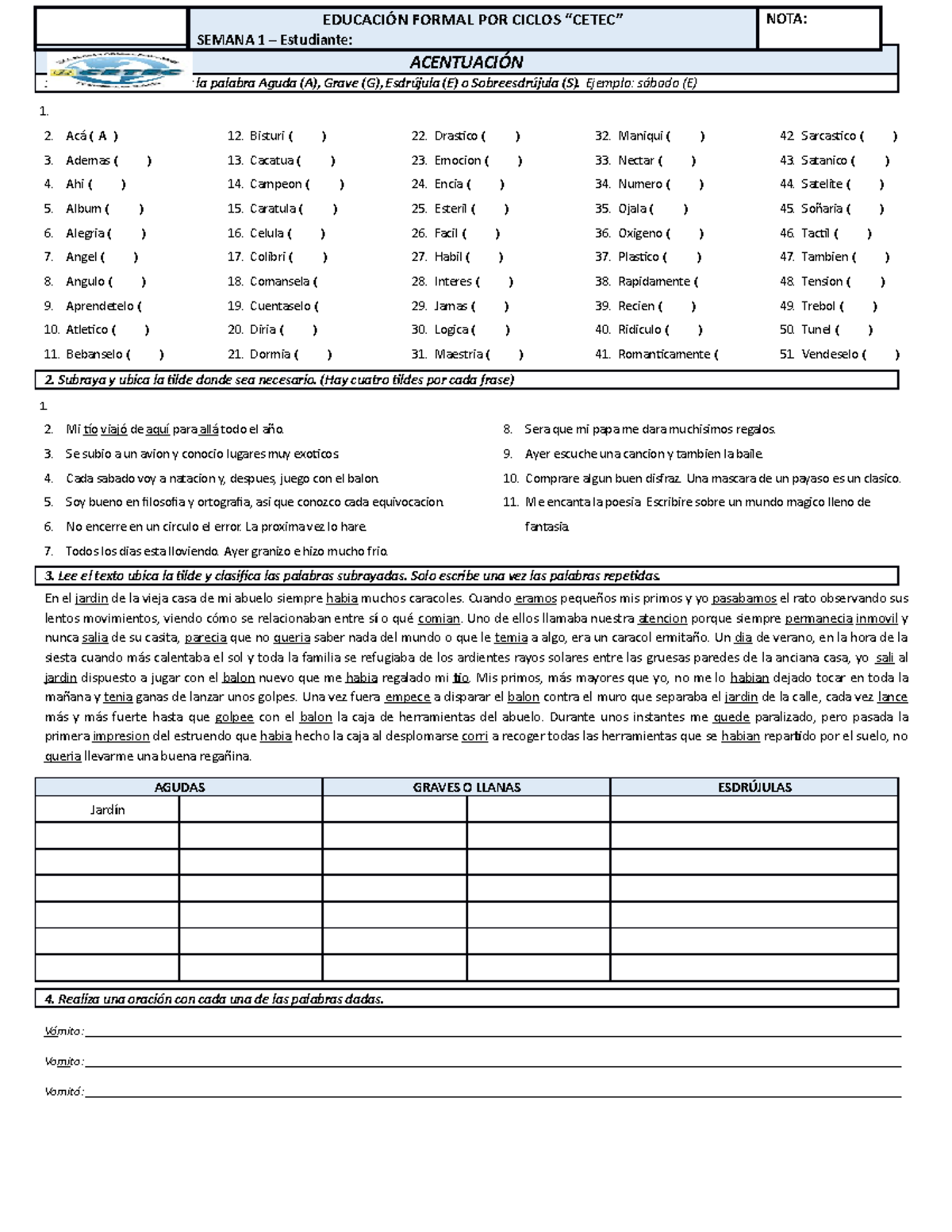 01. Semana #1 - Práctica de Ortografía Práctica de Ortografía Práctica ...