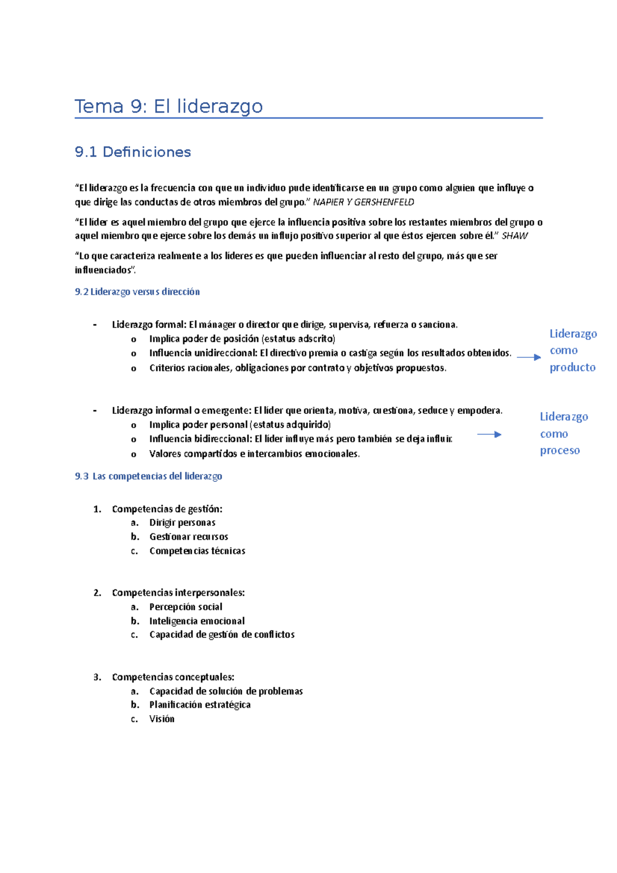 Liderazgo T9 psicopatologia - Tema 9: El liderazgo 9 Deiniciones “El ...