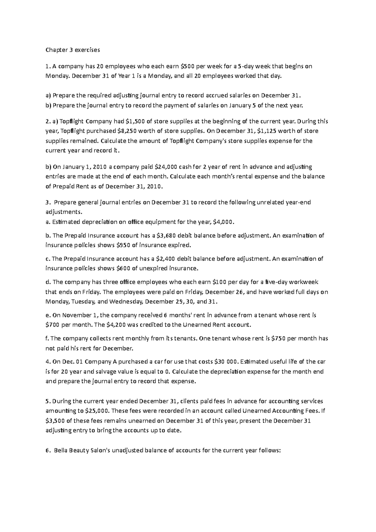 Chapter 3 exercises - tham khảo - Chapter 3 exercises A company has 20 ...