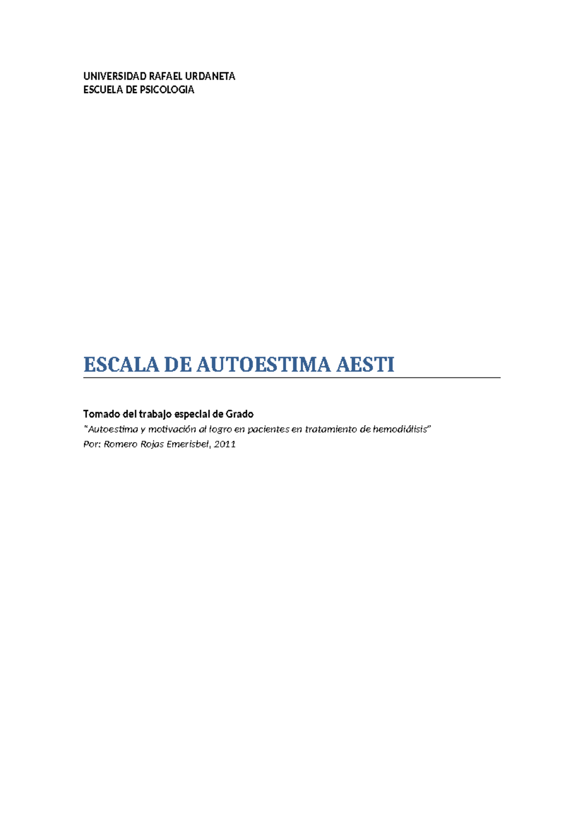 Escala de autoestima aesti - UNIVERSIDAD RAFAEL URDANETA ESCUELA DE ...