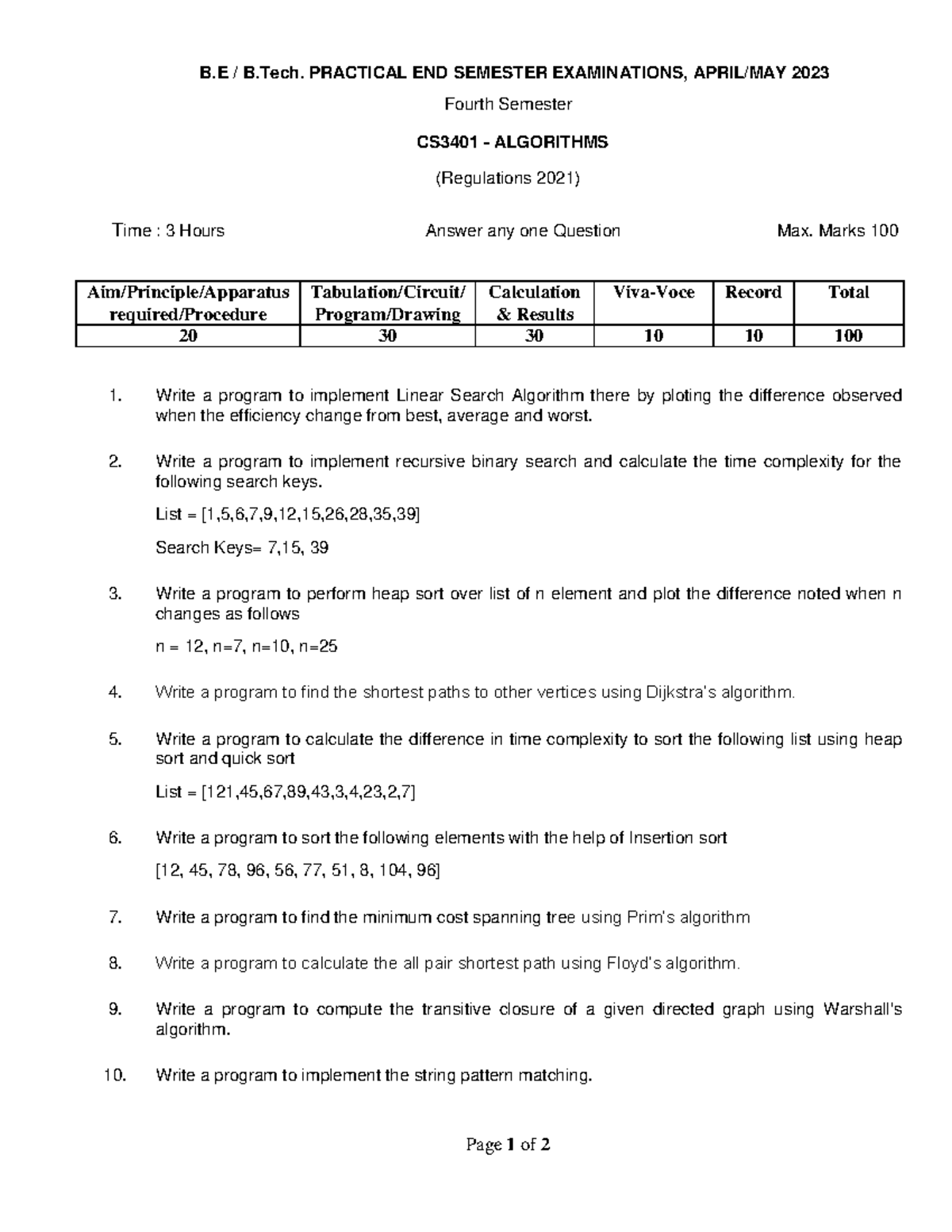 CS3401 SET4 - Page 1 of 2 B / B. PRACTICAL END SEMESTER EXAMINATIONS ...