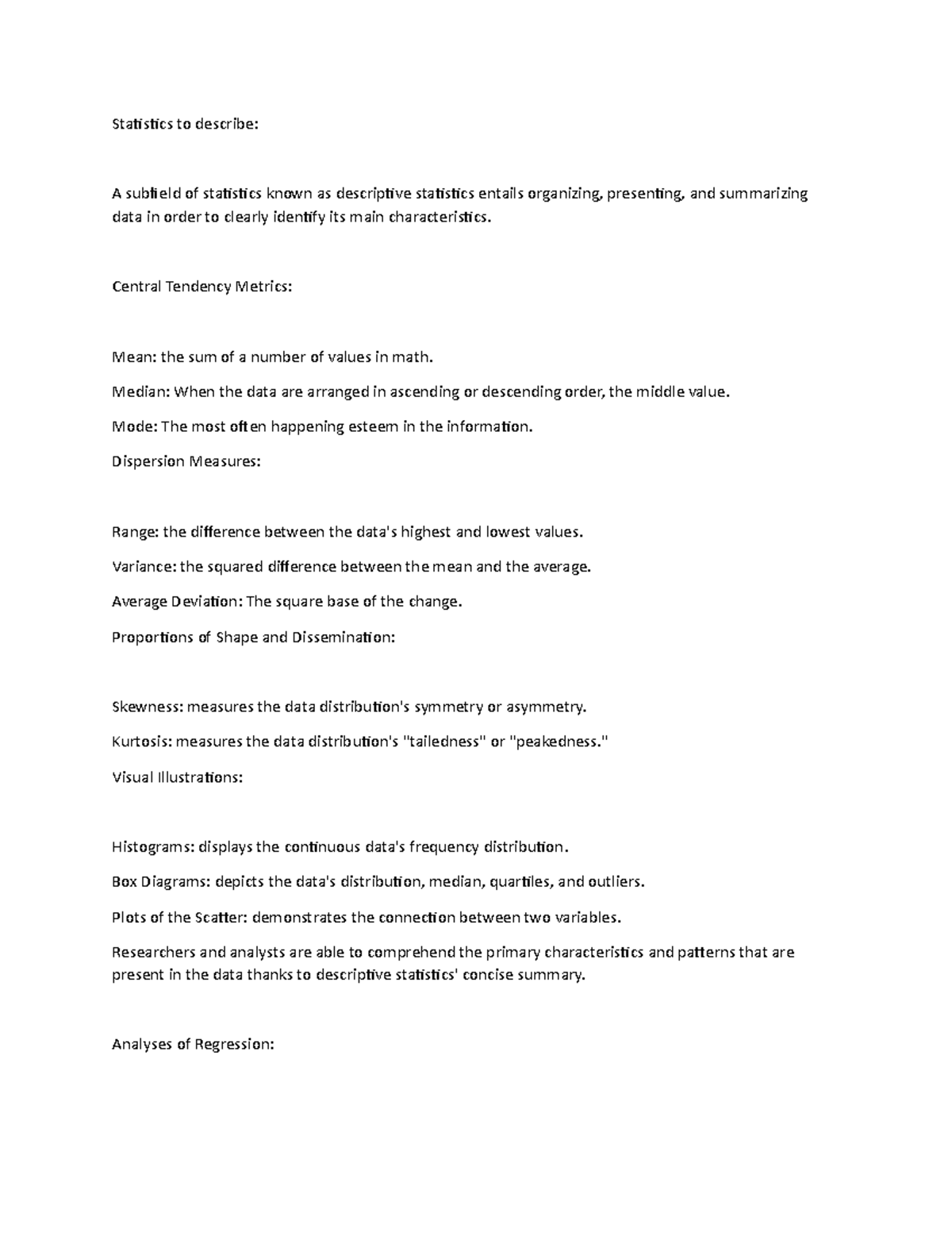 Lecture Statistic Notes Statistics To Describe A Subfield Of Statistics Known As Descriptive