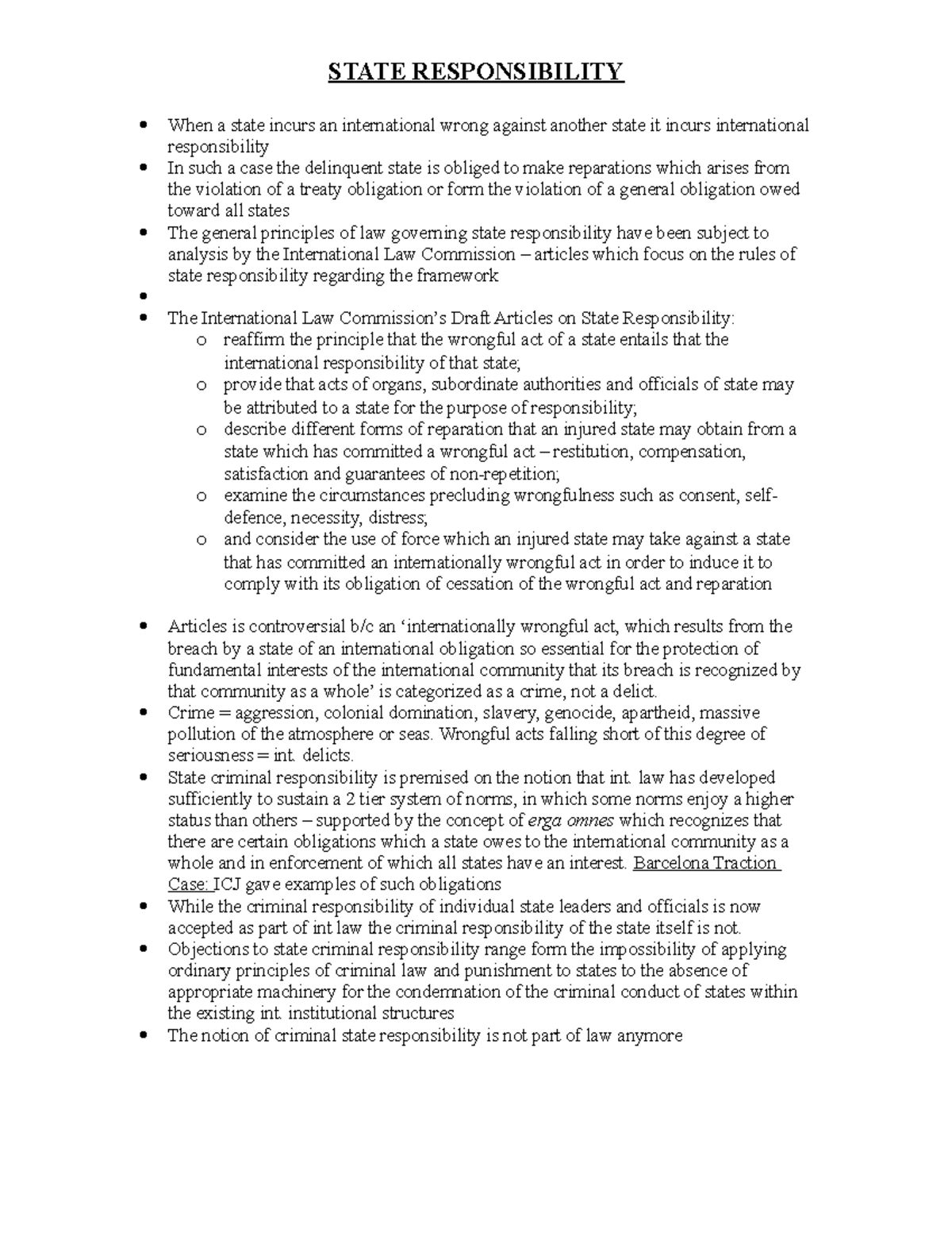 8) State Responsibility - STATE RESPONSIBILITY When a state incurs an ...