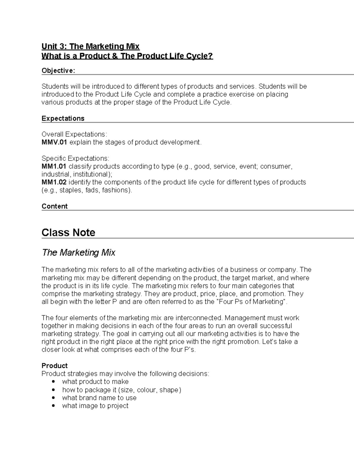 Marketing Mix Product Assignment - Unit 3: The Marketing Mix What is a ...