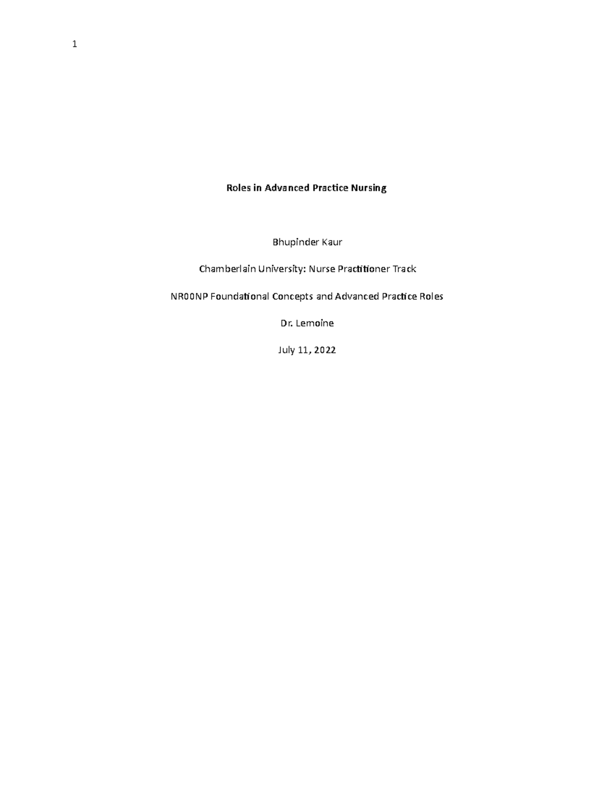 NR500 Week 2 Paper Roles in APN - Roles in Advanced Practice Nursing ...