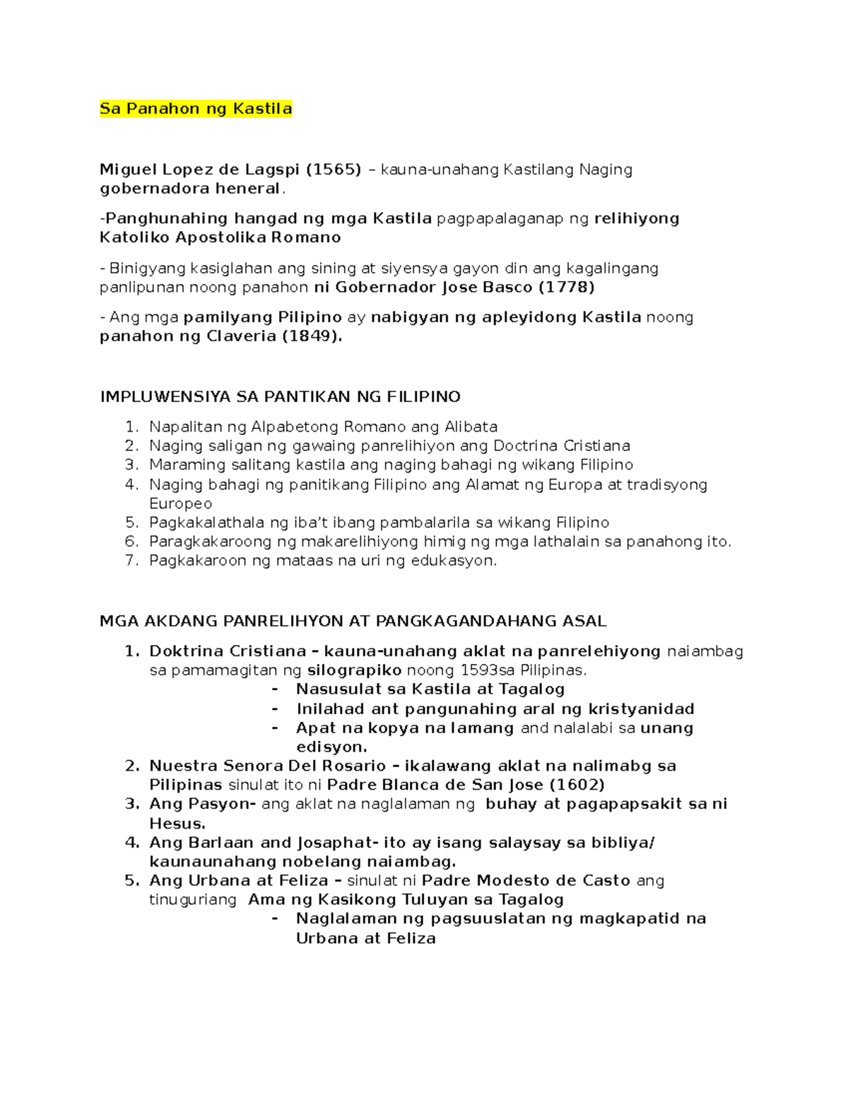 Panitikan Lesson - Sa Panahon ng Kastila Miguel Lopez de Lagspi (1565 ...