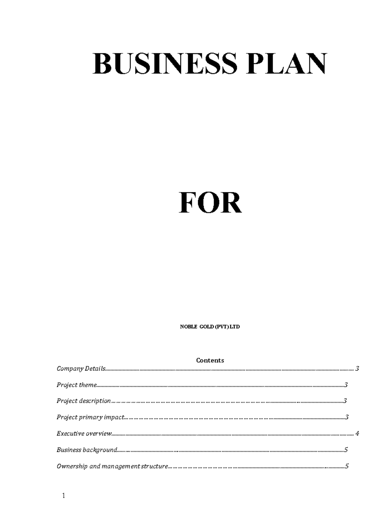 Noble GOLD Business PLAN - BUSINESS PLAN FOR NOBLE GOLD (PVT) LTD ...