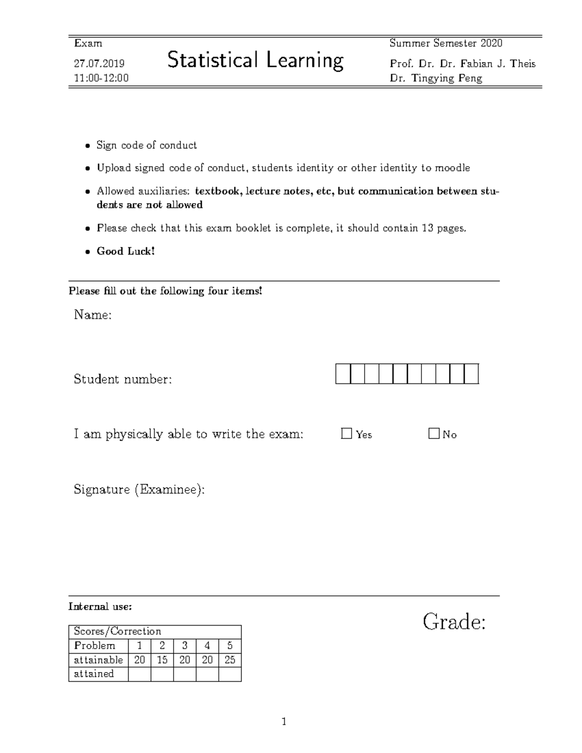 Exam 2020 - prüfung - Exam Summer Semester 2020 27.07 Statistical ...