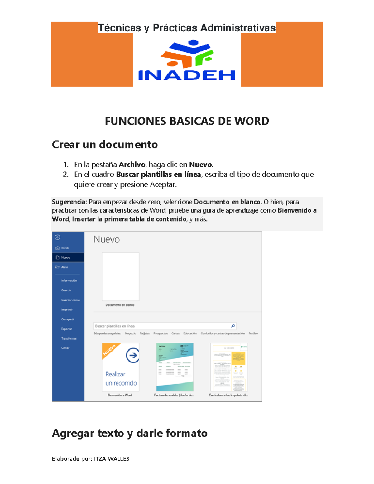 Funciones Basicas DE WORD - FUNCIONES BASICAS DE WORD Crear un documento 1. En la pestaña ...
