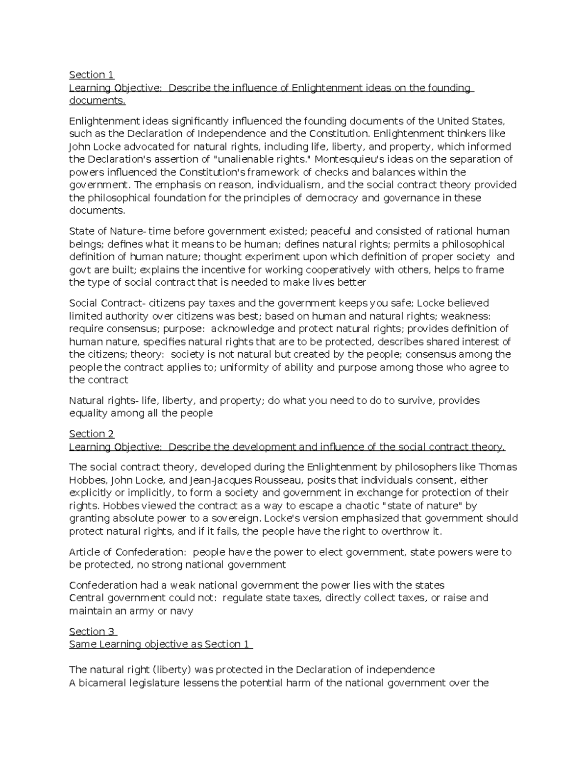 Us const notes - Section 1 Learning Objective: Describe the influence ...