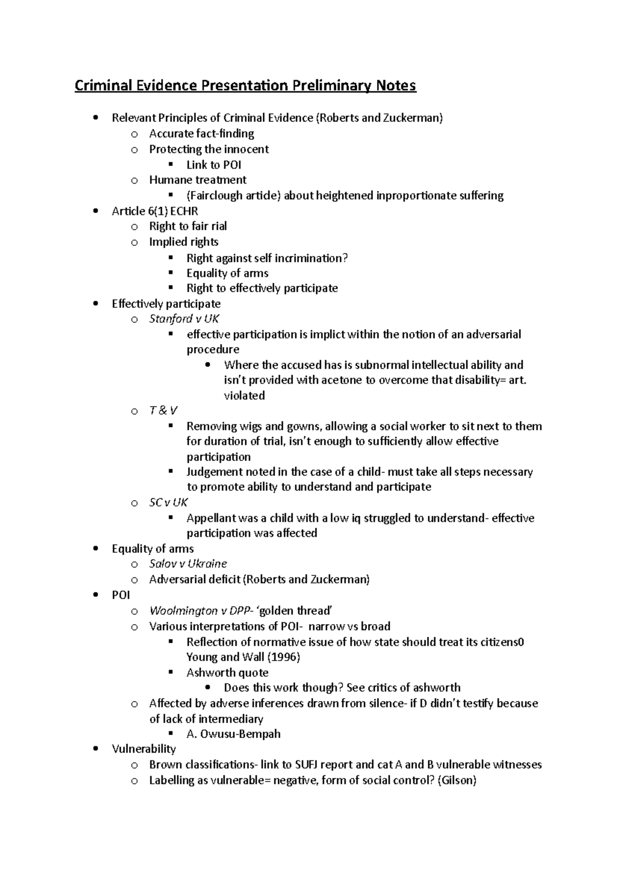 Presentation Preliminary Notes - violated o T & V Removing wigs and ...