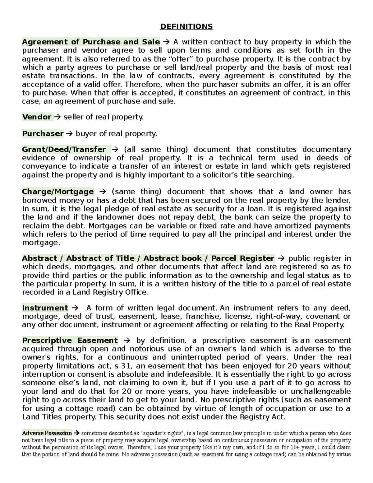 Definitions - DEFINITIONS Agreement of Purchase and Sale A written ...