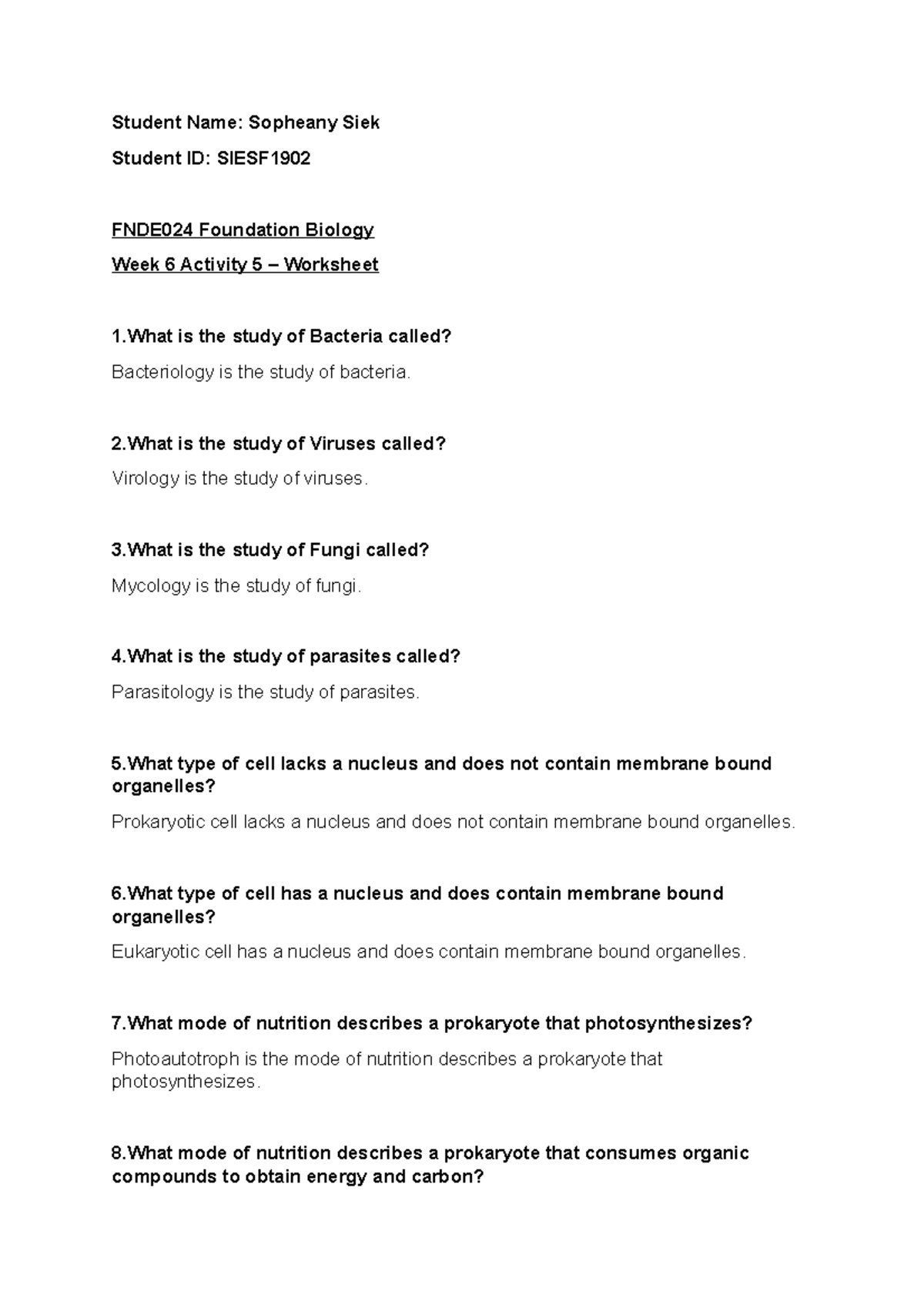 FNDE024 Biology Week 6 Worksheet - Student Name: Sopheany Siek Student ...