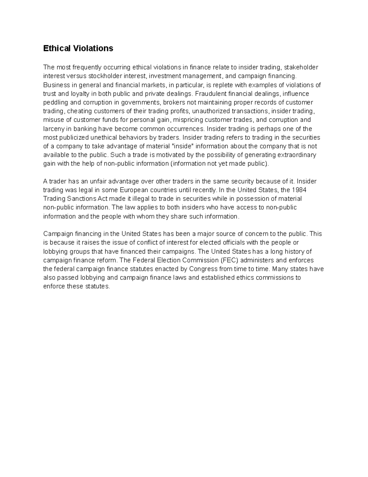 Ethical Violations - Ethical Violations The most frequently occurring ...