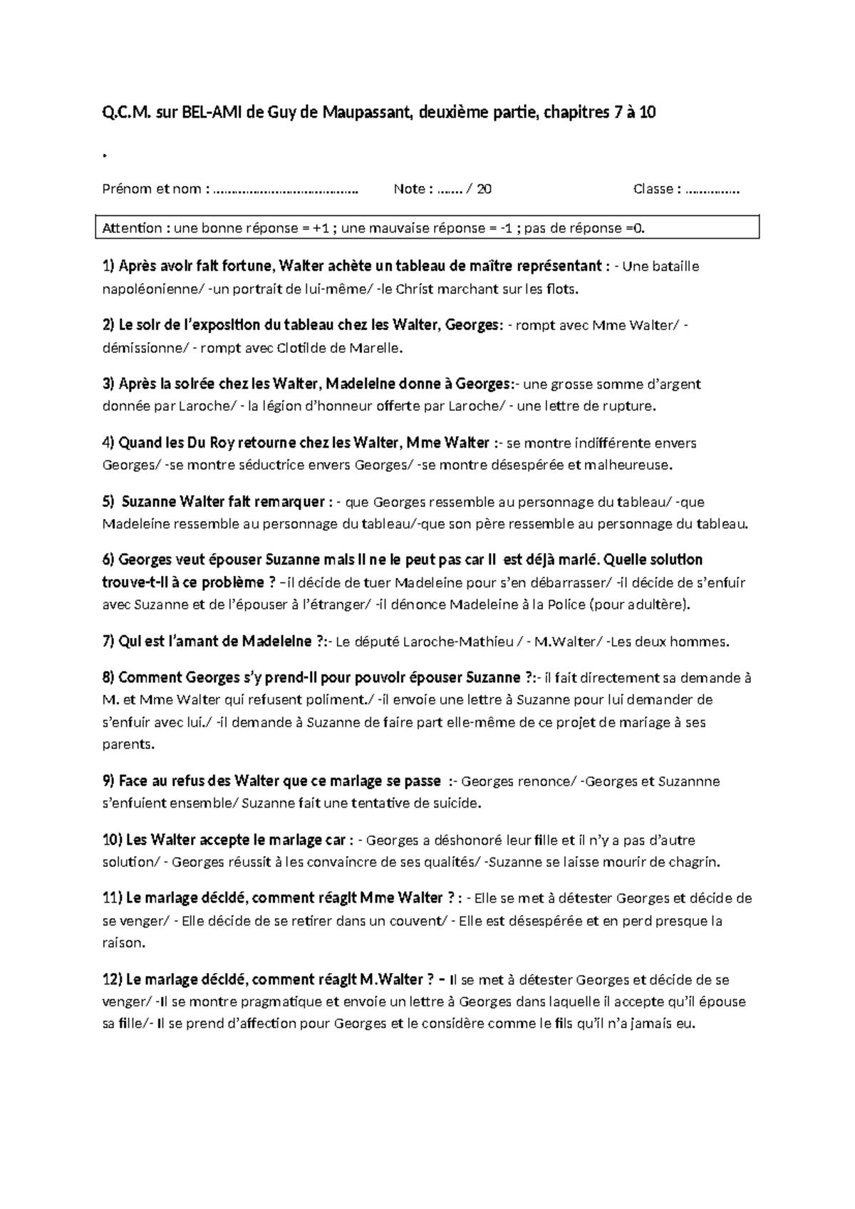QCM Partie 2 chap 7 à 10 BEL AMI - Q.C. sur BEL-AMI de Guy de ...