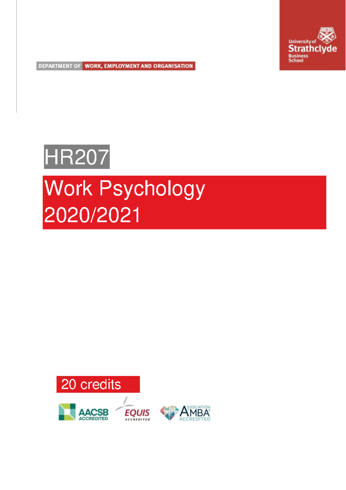 HR207 Outline Module Descriptor 2020-21 - HR Work Psychology 2020/ 20 ...