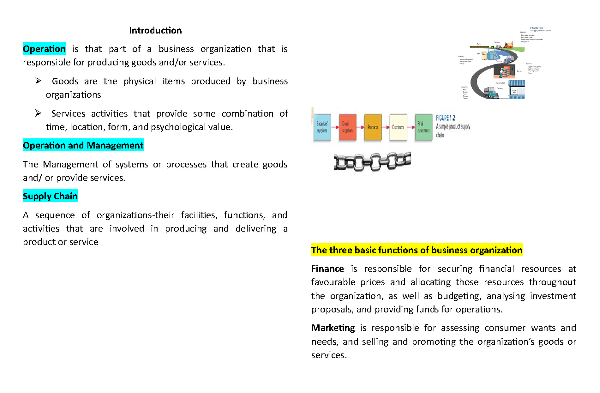 Summary of chapter 1 and 2 of Operations Management - accounting - WMSU ...
