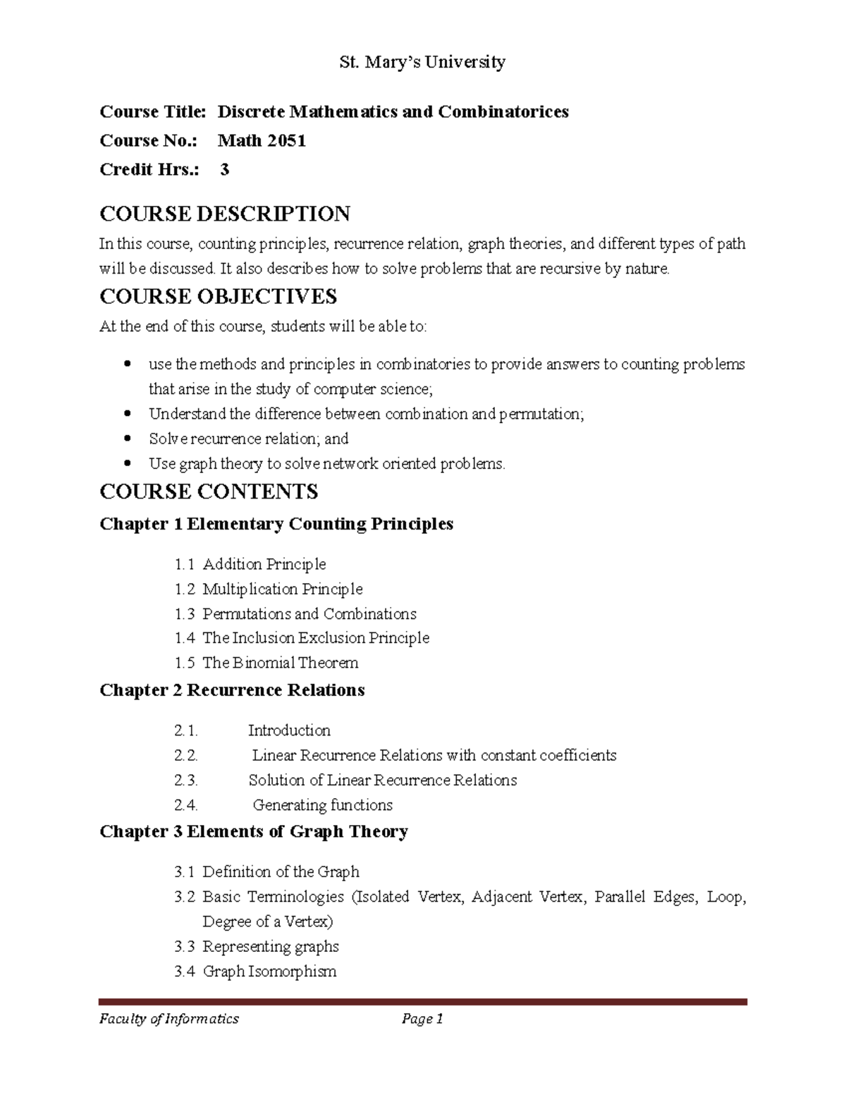 Discrete mathe 2021GC - St. Mary’s University Course Title: Discrete ...