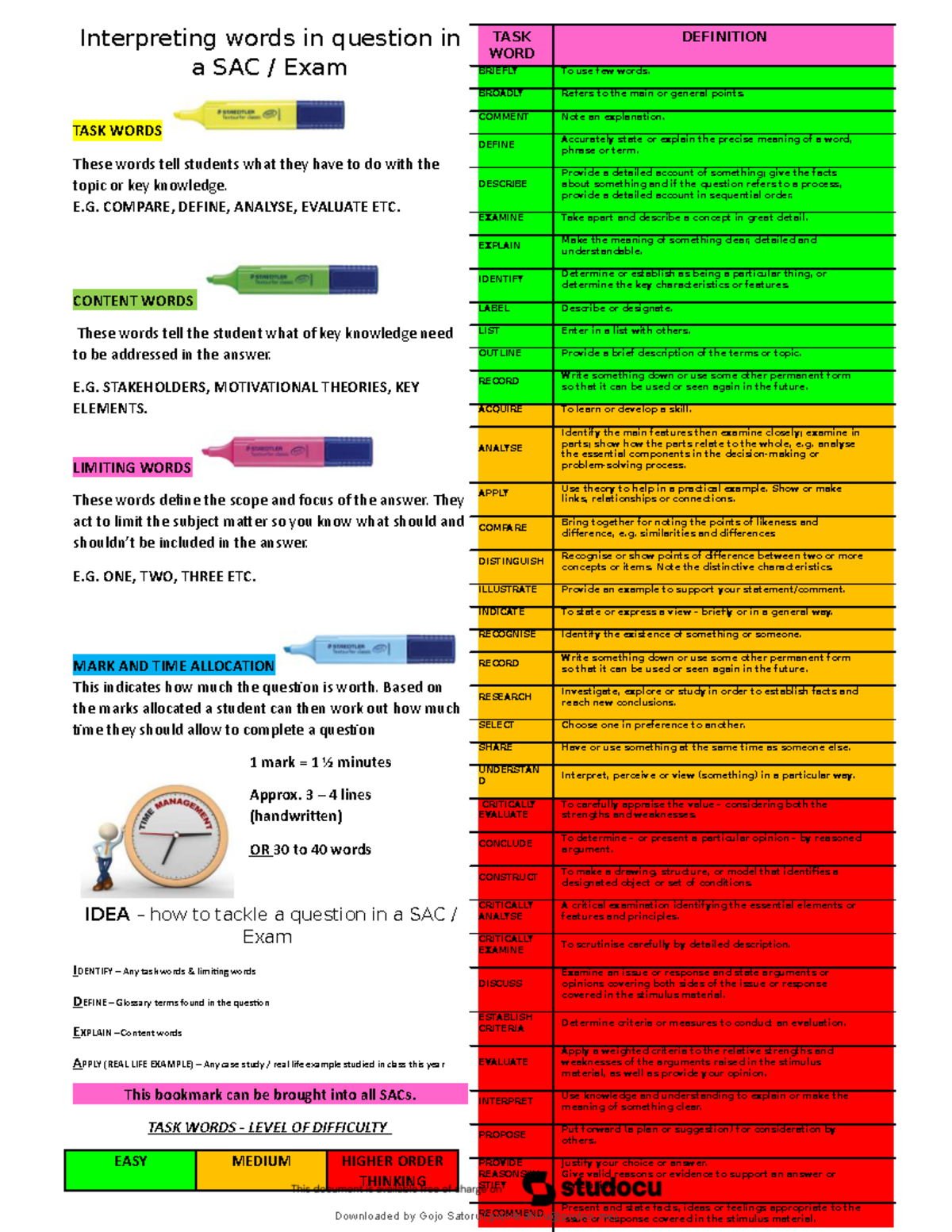 Task words 2 - Business management - TASK WORD DEFINITION BRIEFLY To ...