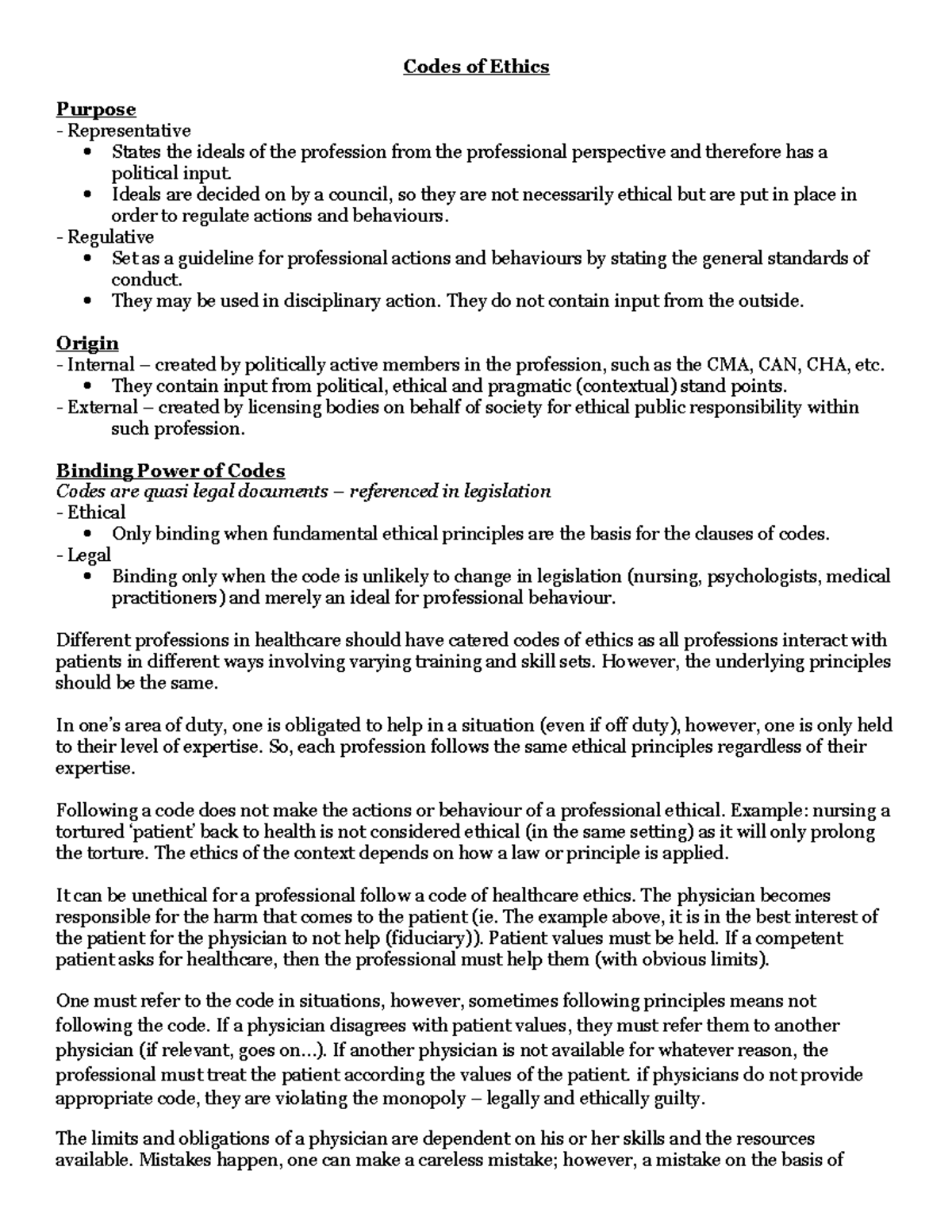 Codes of Ethics - notes - book and lecture - Codes of Ethics Purpose ...