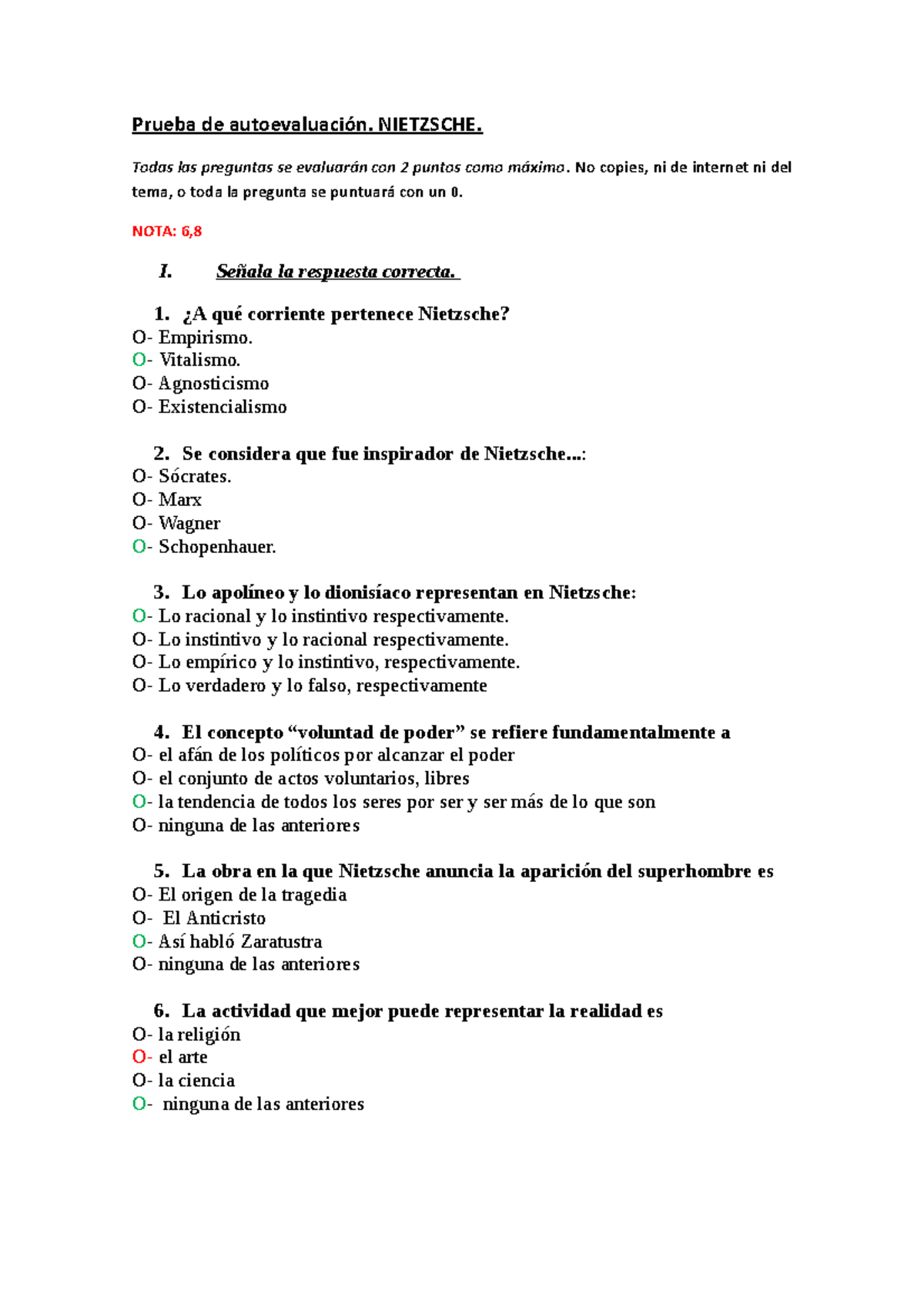 Nietzche tipo test - Autoevaluación - Prueba de autoevaluación ...