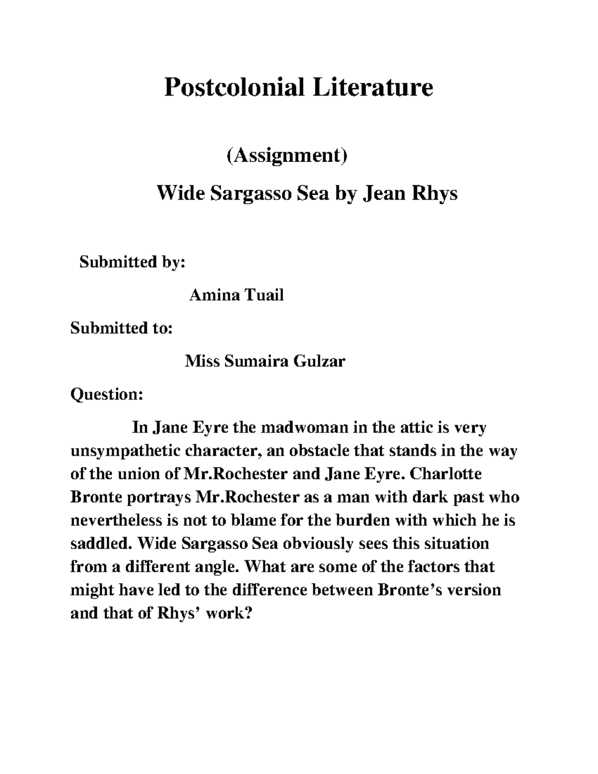 Postcolonial Literature - Postcolonial Literature (Assignment) Wide ...