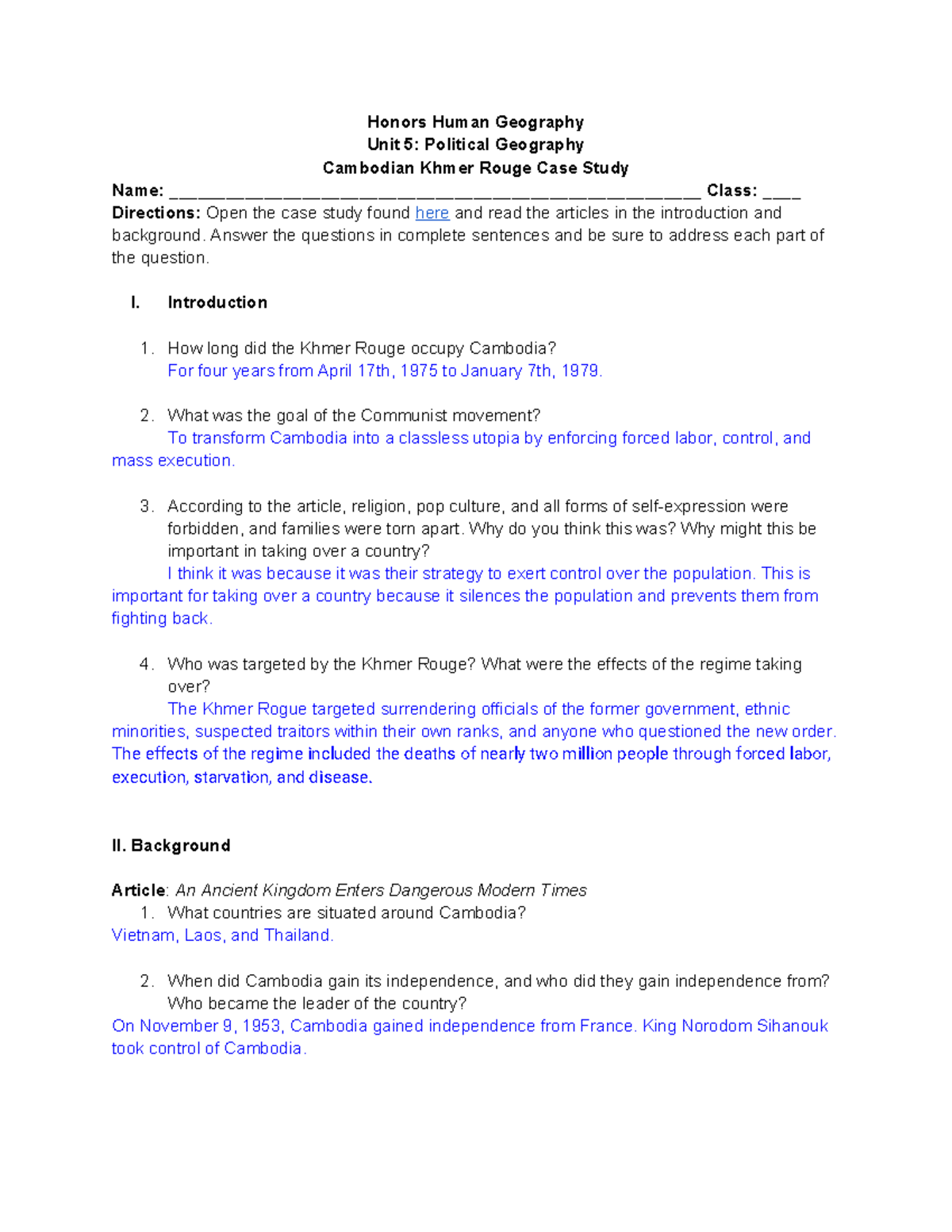 Cambodian Khmer Rouge Case Study - Honors Human Geography Unit 5 ...