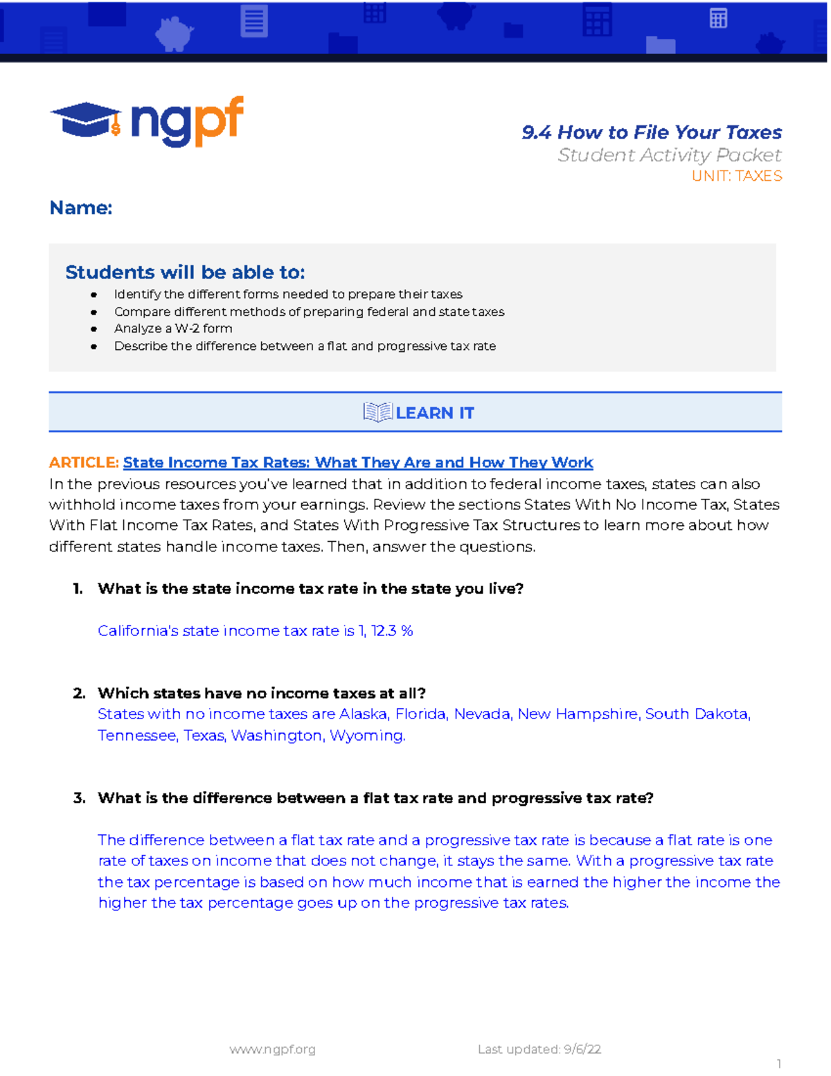Copy of 9.4 How to File Your Taxes 2 - 9 How to File Your Taxes Student ...