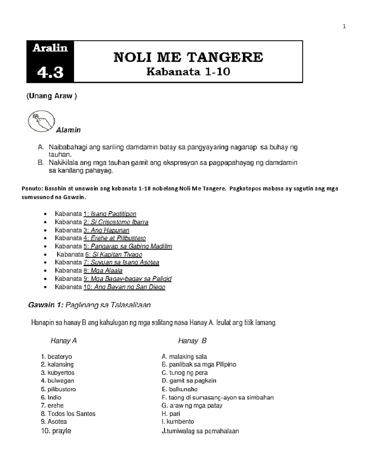 Filipino 9 Modular - Panuto: Basahin at unawain ang kabanata 1- 10 ...