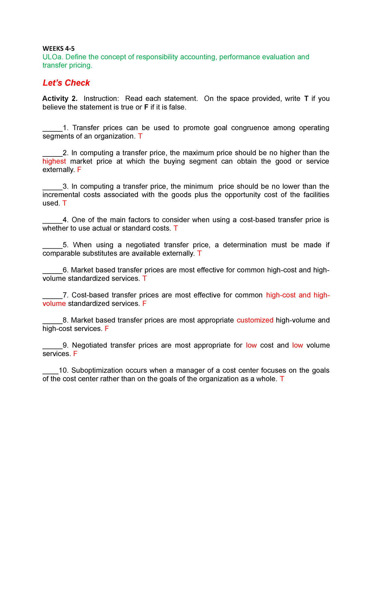 2 Weeks 4-5 ULO A Check 2 key - WEEKS 4- ULOa. Define the concept of ...