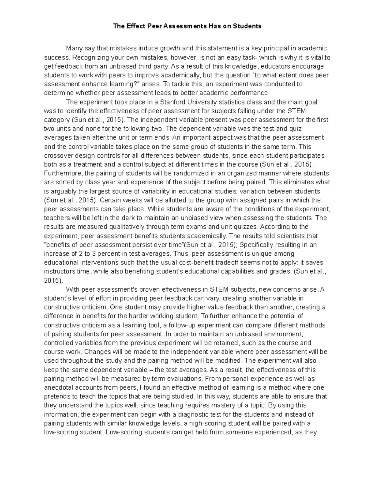 PSYA01 essay example - The Effect Peer Assessments Has on Students Many ...