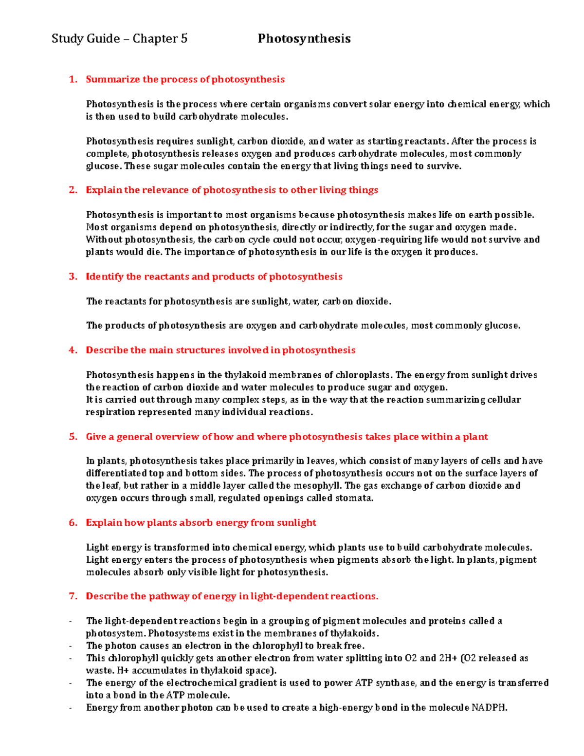 Chapter 5 Study Guide - Professor: Jean Replicon Course: Intro to ...