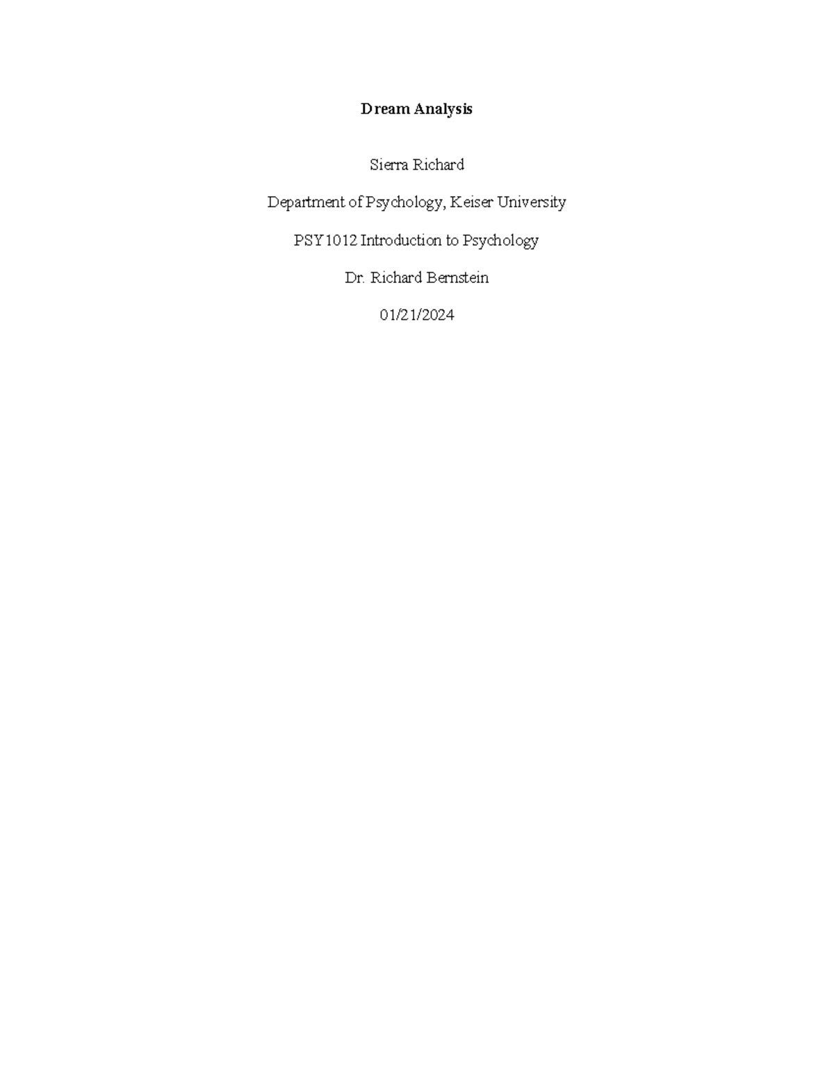 Dream Analysis - I received an 100 on my assignment - Dream Analysis ...