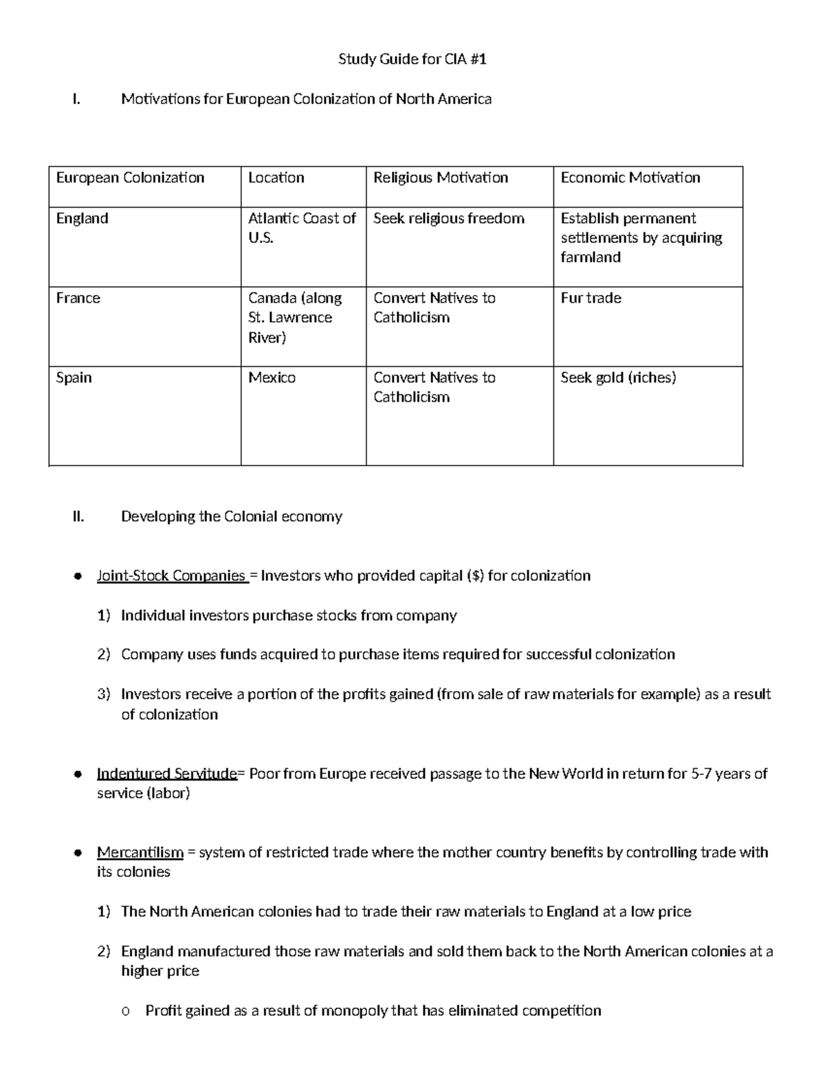 Unit 1 CIA #1 Study Guide-KEY - Study Guide for CIA # I. Motivations ...