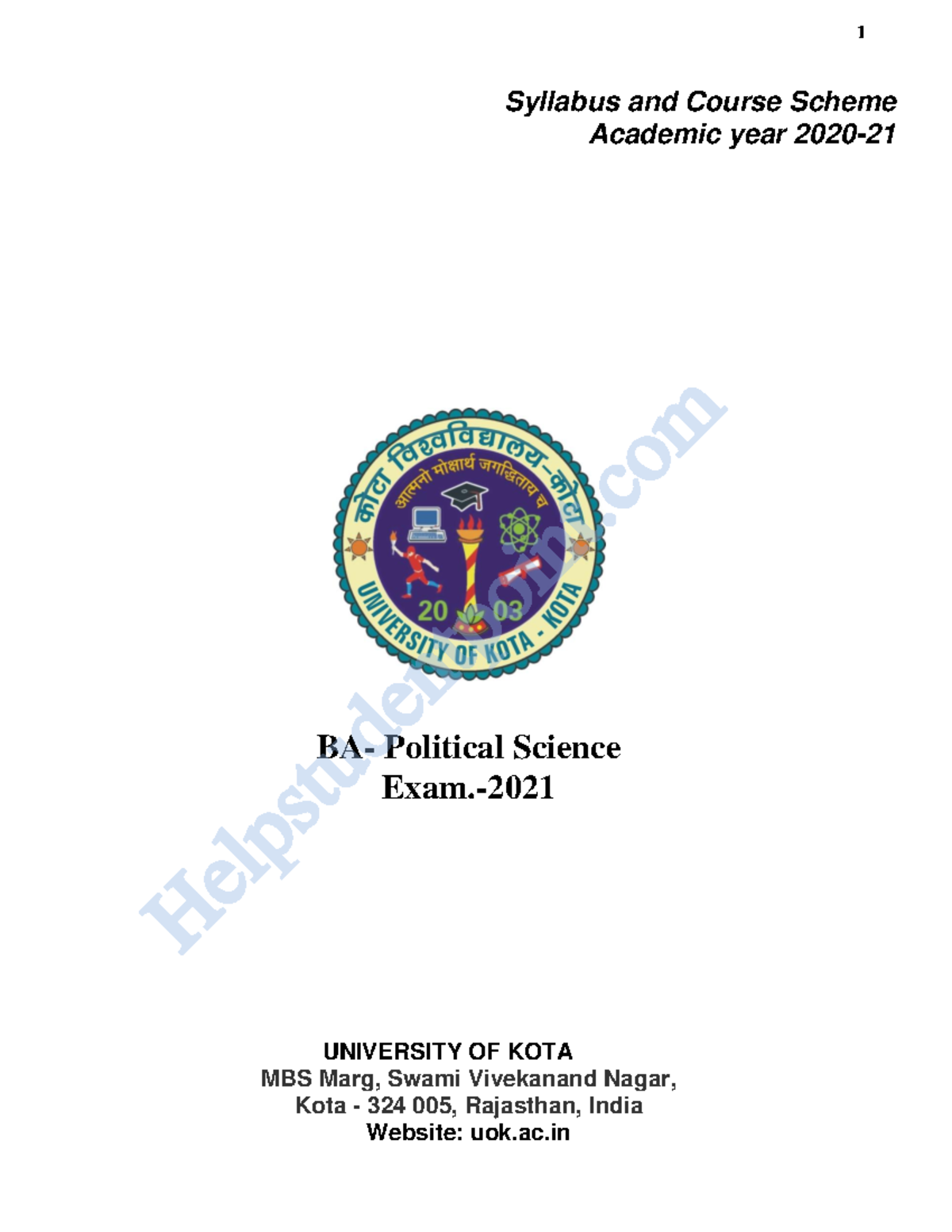 1Political-Science-1 - Syllabus and Course Scheme Academic year 2020 ...