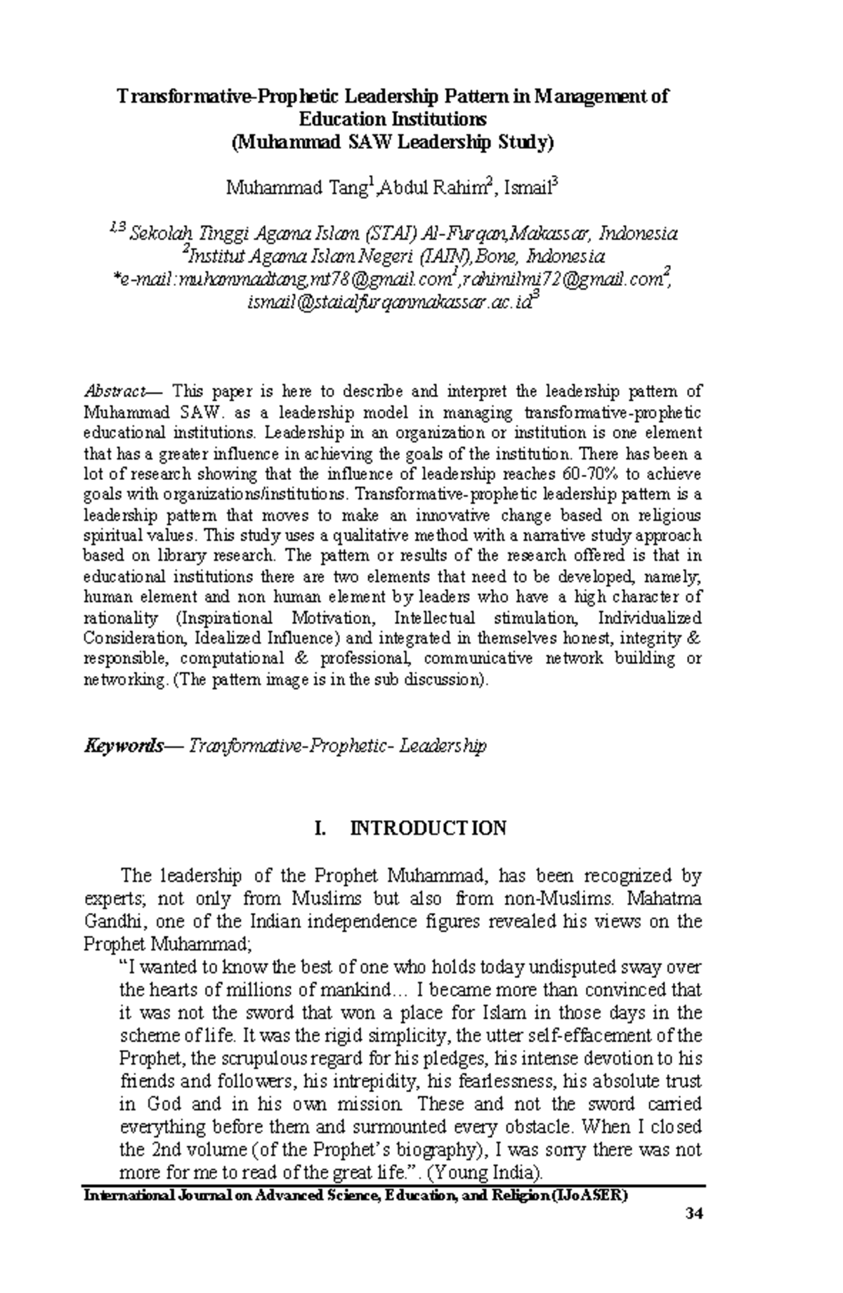 Transformative Prophetic Leadership Pattern in Management of Education ...