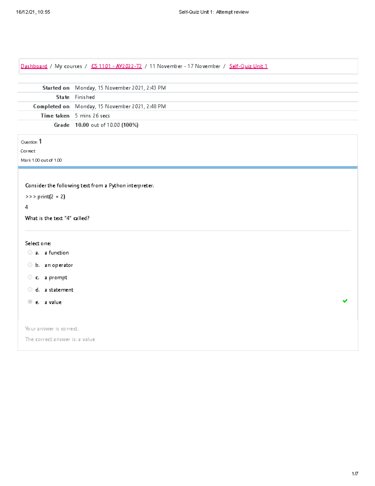 CS 1101 Unit 1 Self quiz - Practice for your final exam with these quiz ...