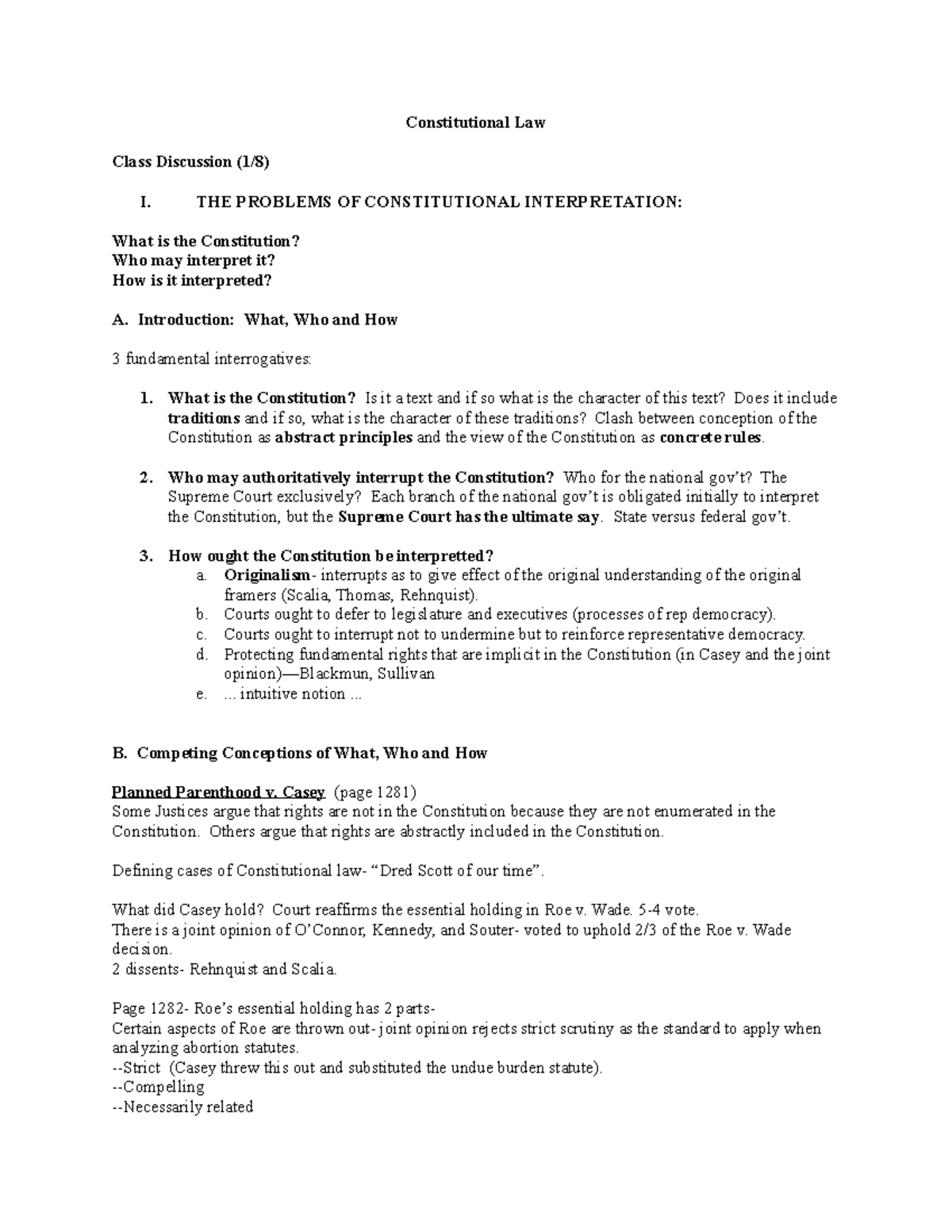 Constitutional Law Outline - 2 - Constitutional Law Class Discussion (1 ...