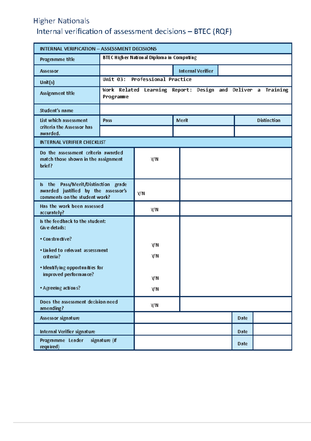 Unit 03 - Professional Practice-553358455 - Higher Nationals Internal ...